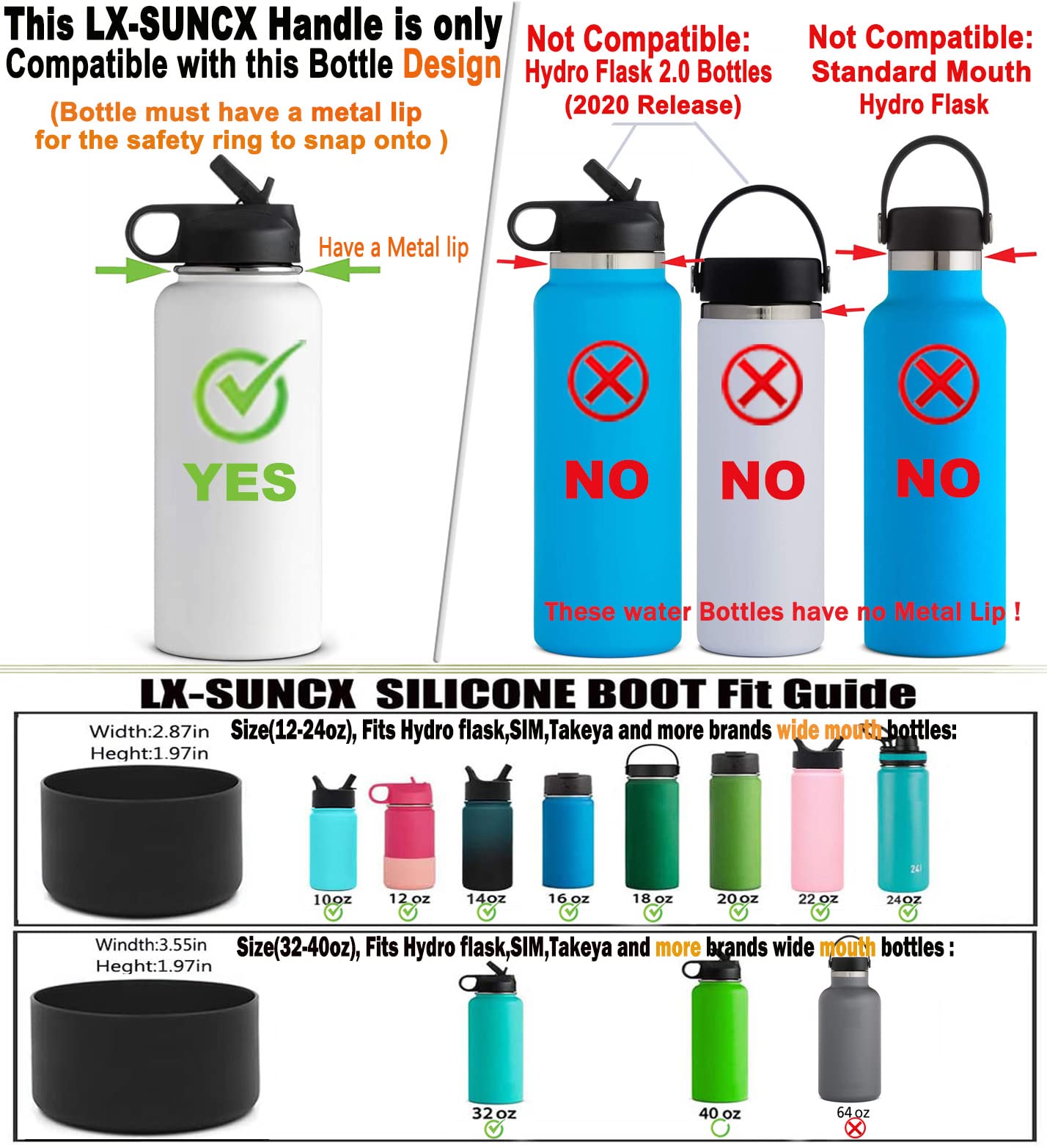 Paracord Handle Strap and Boot for Hydro Flask Wide Mouth Water Bottles,Durable Carrier with Safety Ring and Carabiner (Black White Spots)/Black, 32oz-40oz