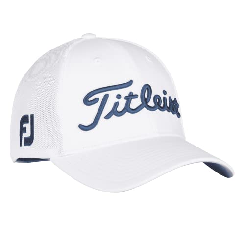 Titleist Men's Tour Sports Mesh Golf Hat, White/Navy, Medium-Large