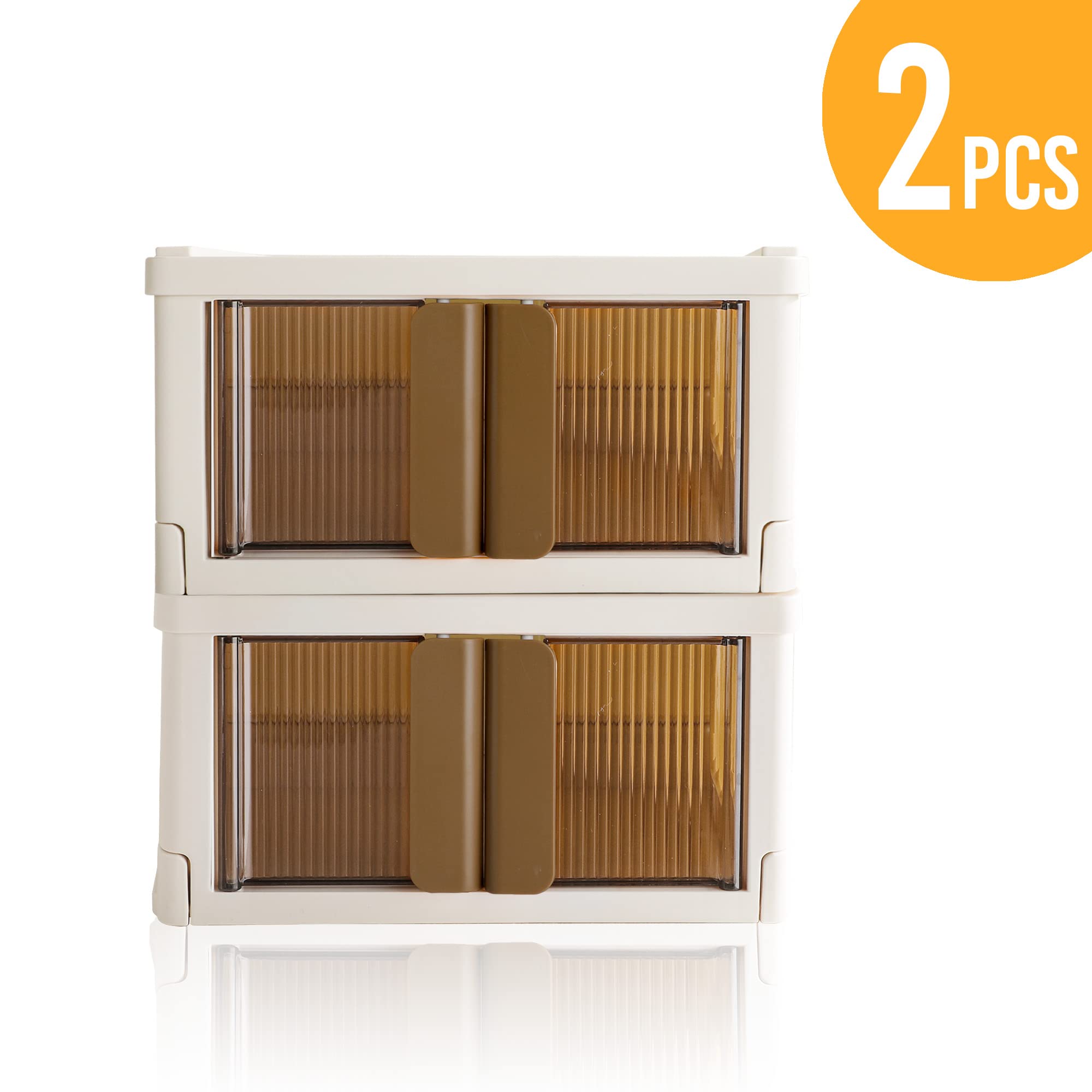 souG 2 Pack Mini Storage Bins with Lids and Doors , Folding Storage Box , Cute Desk organizers,Stackable Plastic Storage Bins , Best Desktop Storage Box for Office Supplies,Cosmetic,Medicine,Snacks.
