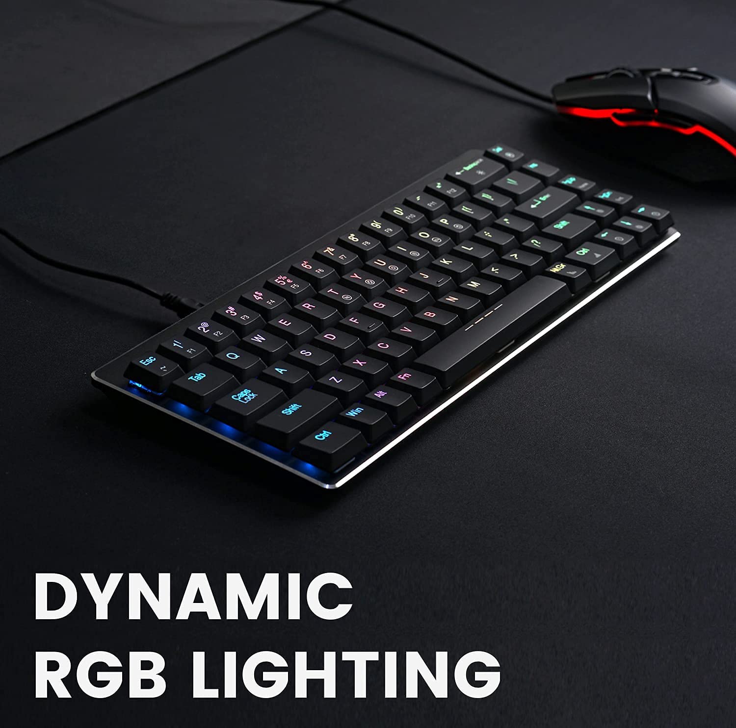 Perixx Micro USB PERIBOARD-428 Mini Mechanical Keyboard with Kailh Low Profile Brown Switch, RGB Backlighting, Black, US English Layout