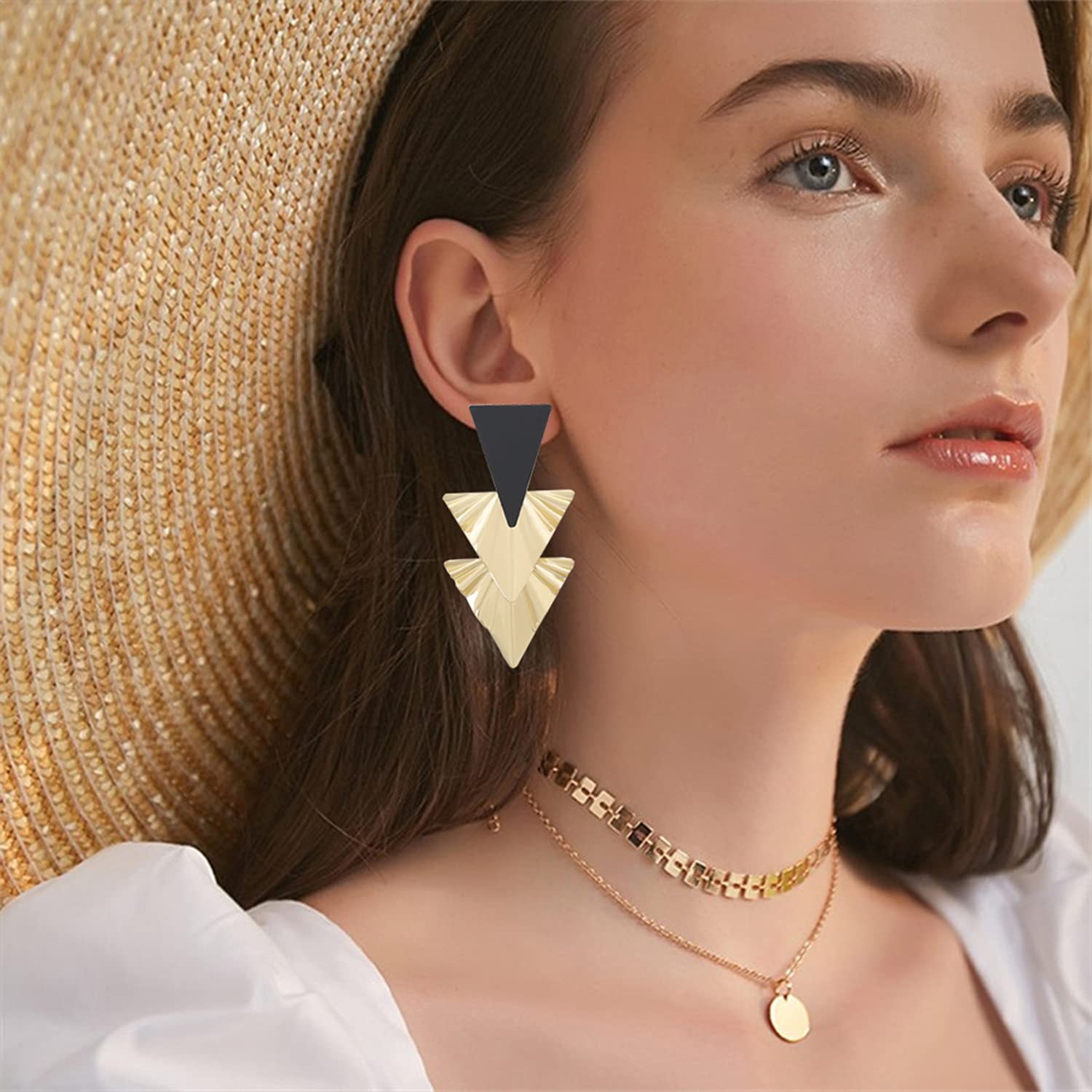 TIANBANGSHI Triangle Statement Drop Dangle Earrings Gold Thin Wire Irregular Geometric Earrings square Earrings For Women Fashion Jewelry Gifts (Gold-1)