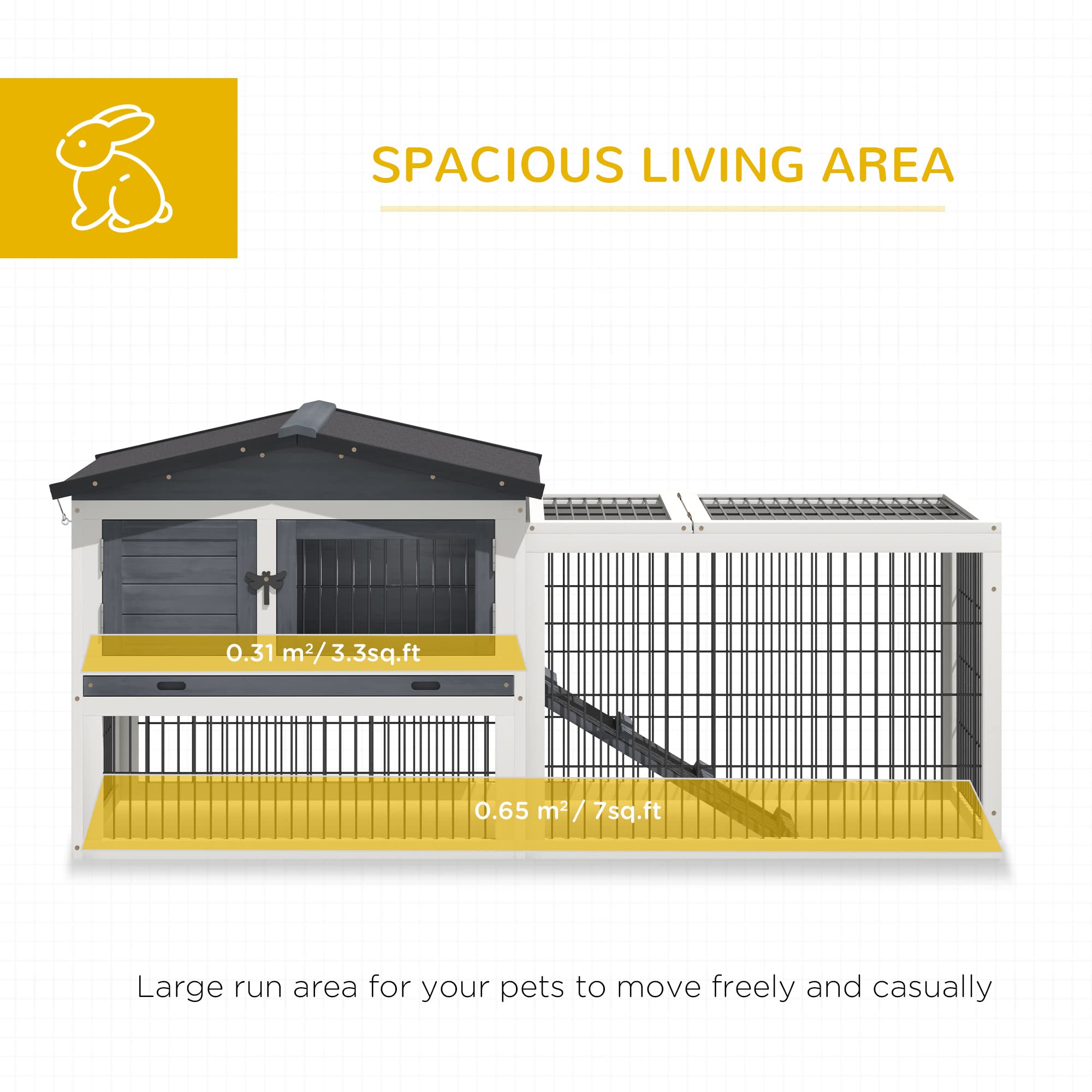 PawHut Rabbit Hutch, 2 Story Outdoor Bunny Cage with Slide-Out Tray, Run Cage, Openable Top for Rabbits, Guinea Pig, Dark Gray