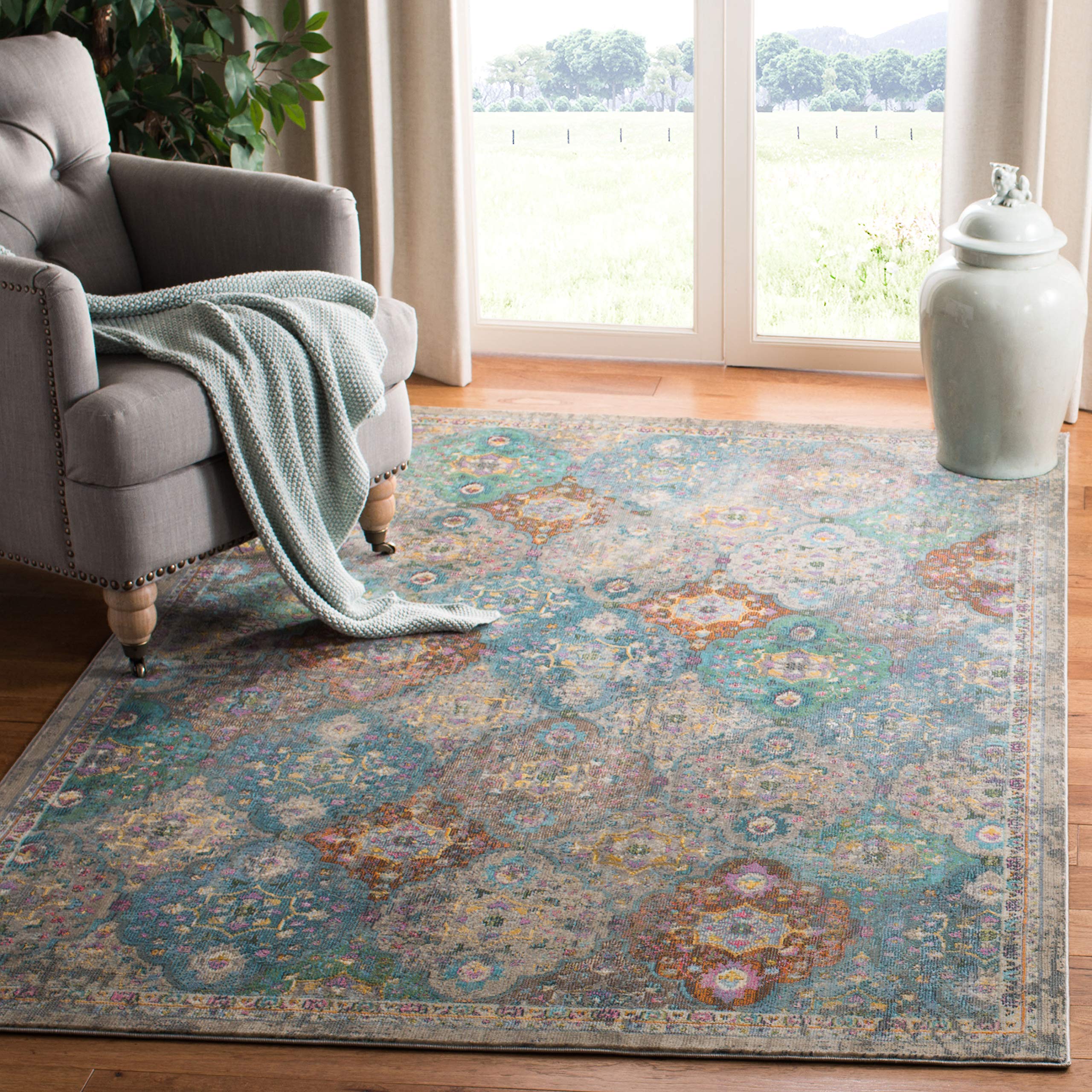 SAFAVIEH Luxor Collection Area Rug - 8' x 10', Ivory & Turquoise, Handmade Boho Chic, Ideal for High Traffic Areas in Living Room, Bedroom (LUX329A)