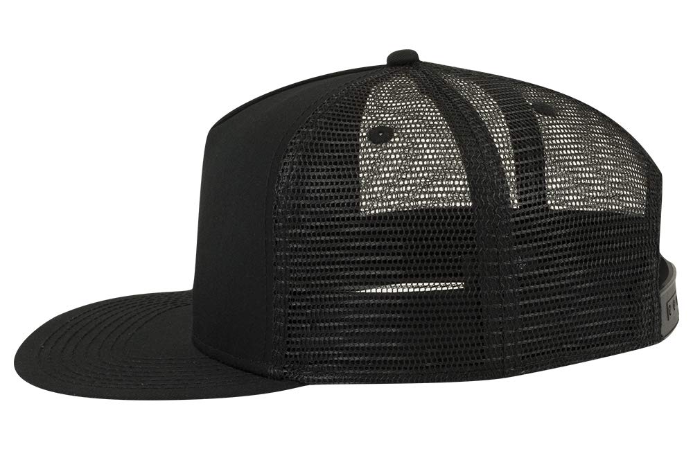 OTTO Square Flat Visor SNAP 5 Panel Mesh Back Trucker Snapback Hat - Black