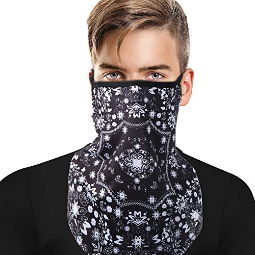 SATINIOR 12 Pieces Printed Face Bandana with Ear Loops Breathable Face Cover Neck Gaiter Elastic Balaclava Scarf for Women Men, Multicoloured, Medium