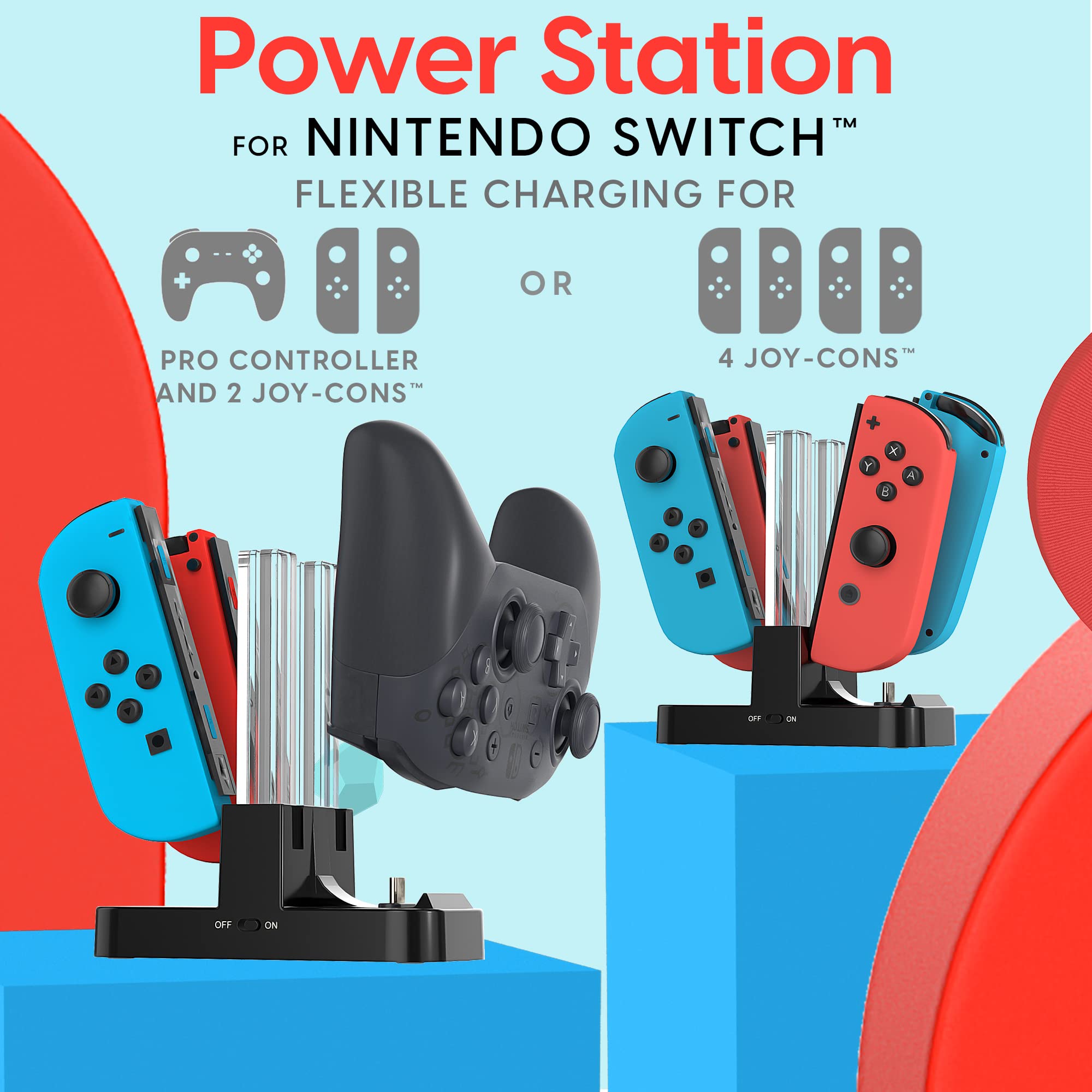 TALK WORKS Charging Dock for Nintendo Switch Joy-Cons & Pro Controller - Charger Base Remote Accessory LED Docking Station Compatible w/ Switch OLED
