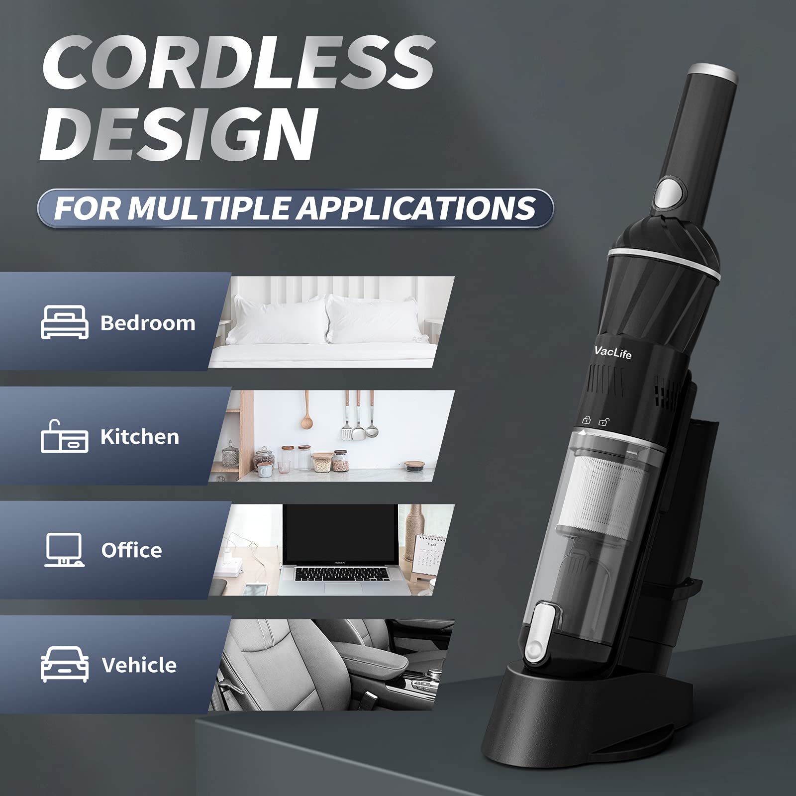VacLifePRO Handheld Vacuum - Portable Car Vacuum, Fast-Charging Handheld Vacuum Cordless for Home, Office and Car, Hand Vacuum Cordless Rechargeable (VL736)