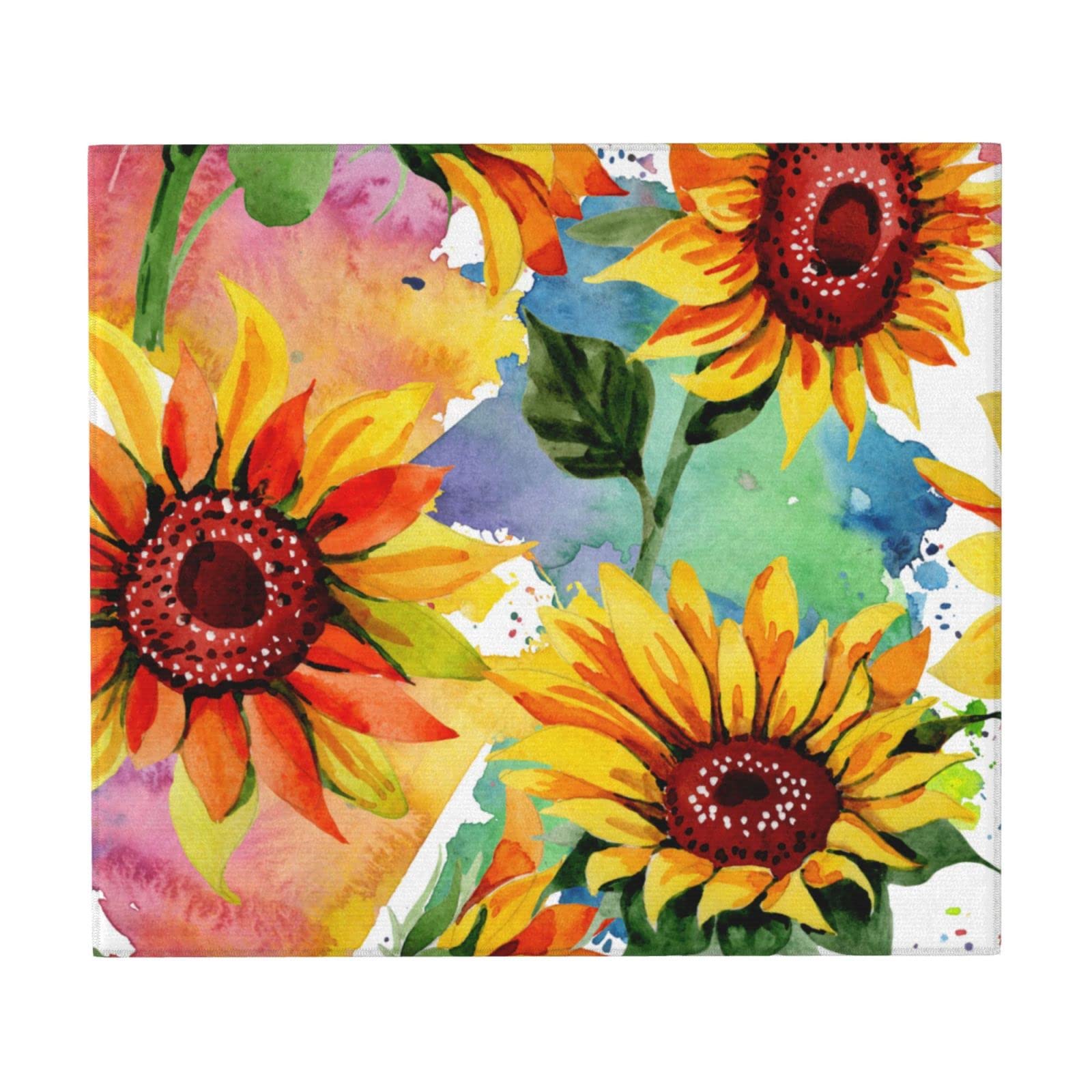 Watercolor Style Sunflower Dish Drying Mat for Kitchen, Colorful Wildflower Microfiber Absorbent Dish Draining Mat, Heat Resistant Drying Pad for Counter 16 x 18 inch