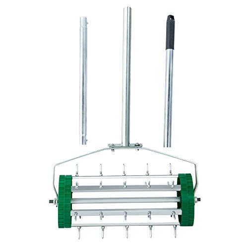 VEVOR Rolling Lawn, 51" L x 18" W, Steel Push Roller with Adjustable Handle, Grass Tool with Tine Spikes, Aeration Machine for Garden, Yard, Cropland to Loose Soil, Green