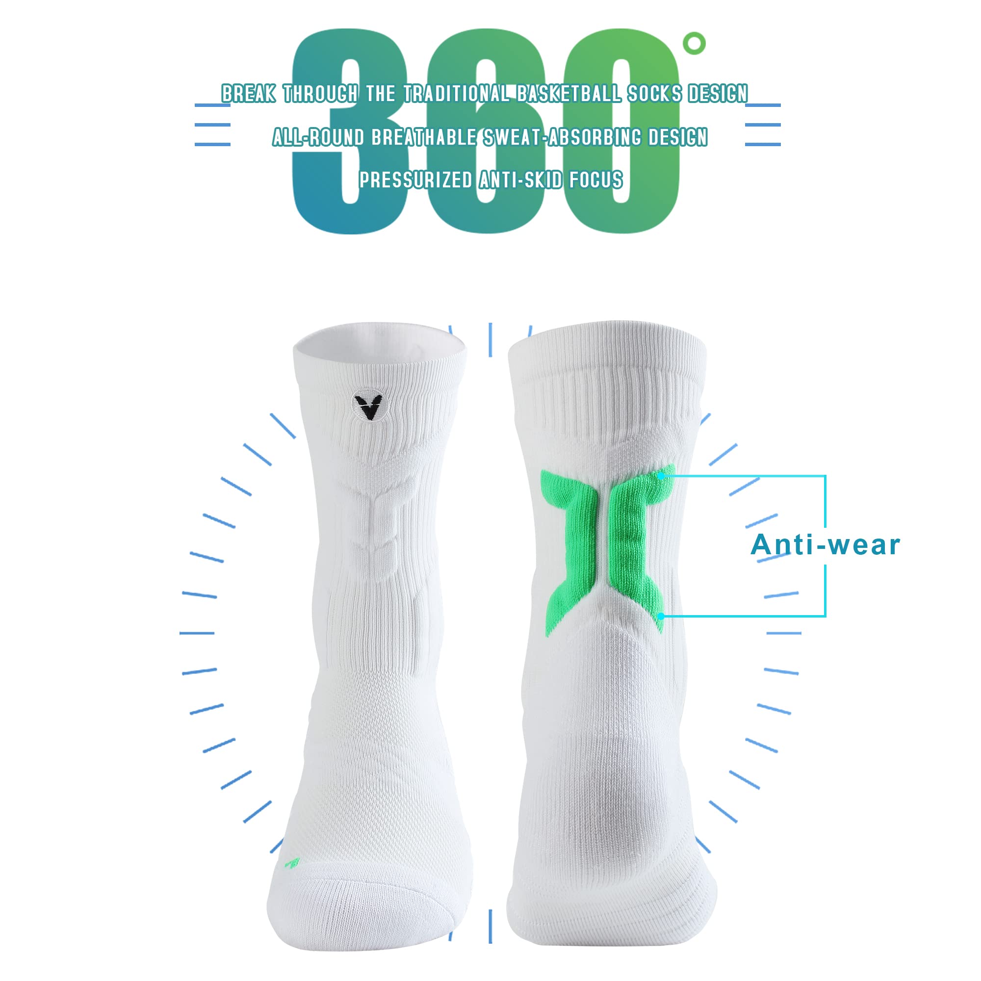 Veadoorn 3pairs Basketball Socks Cushioned Athletic Sports Crew Socks Thick Compression Performance Training Socks for Men & Women