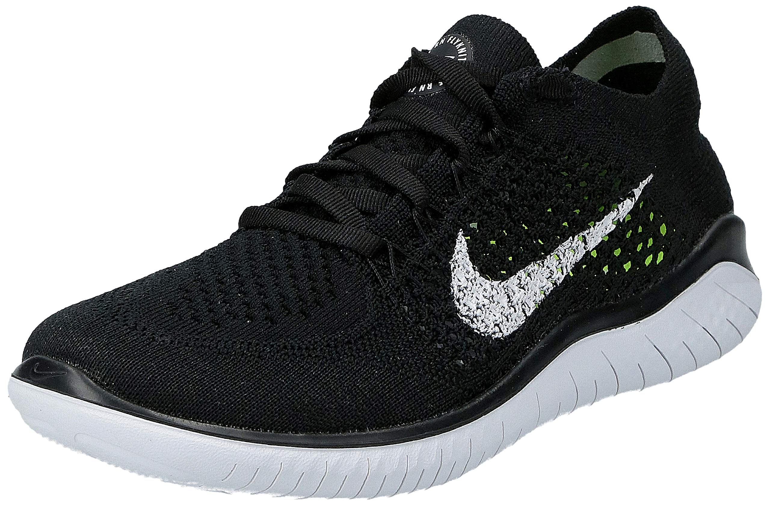 Nike Women's Free RN Flyknit 2018 Running, Black/White (Black Upper), 7.5