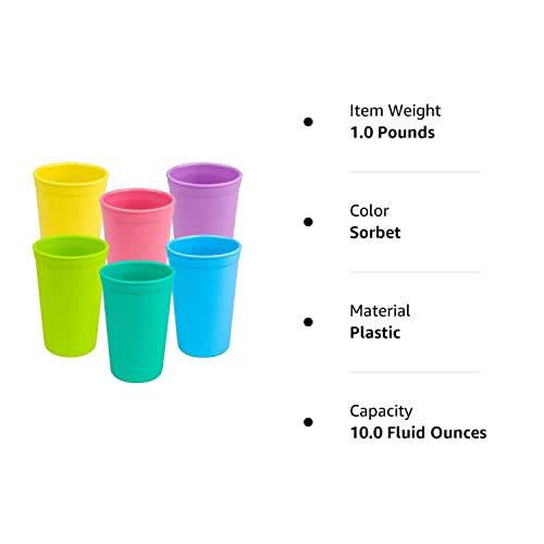 Re-Play Made in USA 9 Oz. Open Cups for Toddlers, Pack of 6 - Durable, Reusable, and Stackable Toddler Cups for Easy Storage - Dishwasher/Microwave Safe Kids Plastic Cups, 4.75" x 3.25", Sorbet