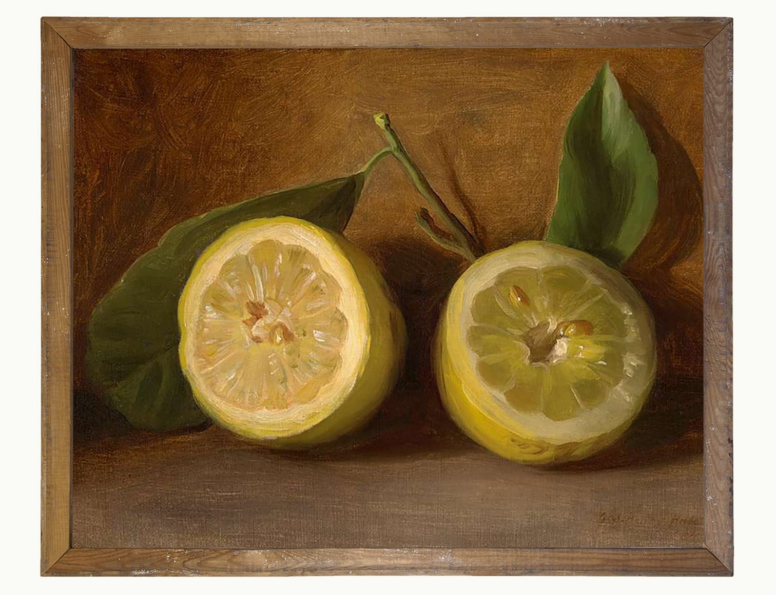 Vintage Lemon Decor - Yellow Lemon Kitchen Decor - Fruit Painting for Farmhouse Dining Pantry - Lemon Themed Wall Art Poster Picture Print for Bathroom Bedroom - Lemon Still Life Sign 8X10 Unframed