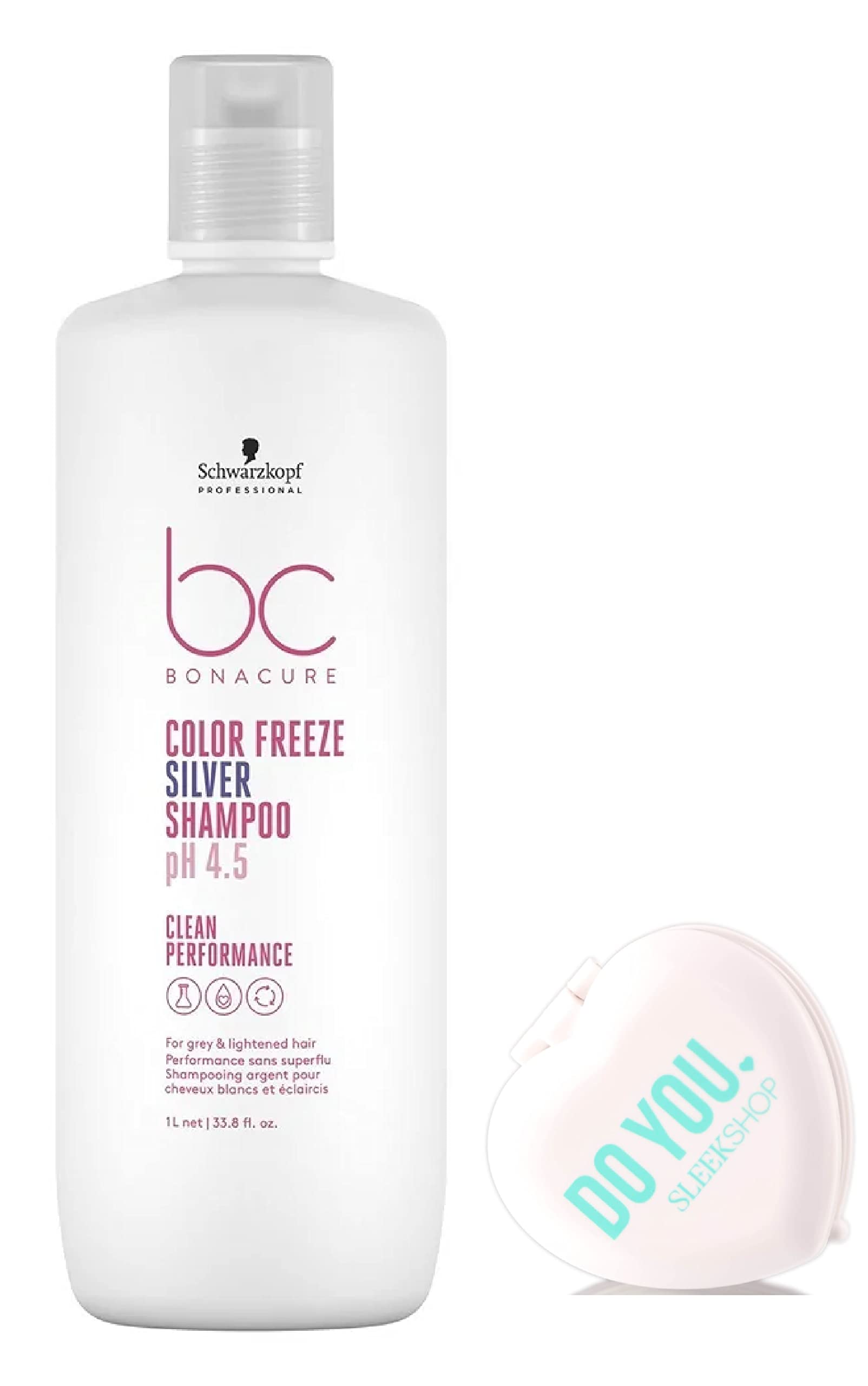 Schwarzkopf BC Bonacure Color Freeze SILVER Shampoo for grey and lightened hair (with Sleek Compact Mirror) (33.8 oz / 1000ml - large liter size)