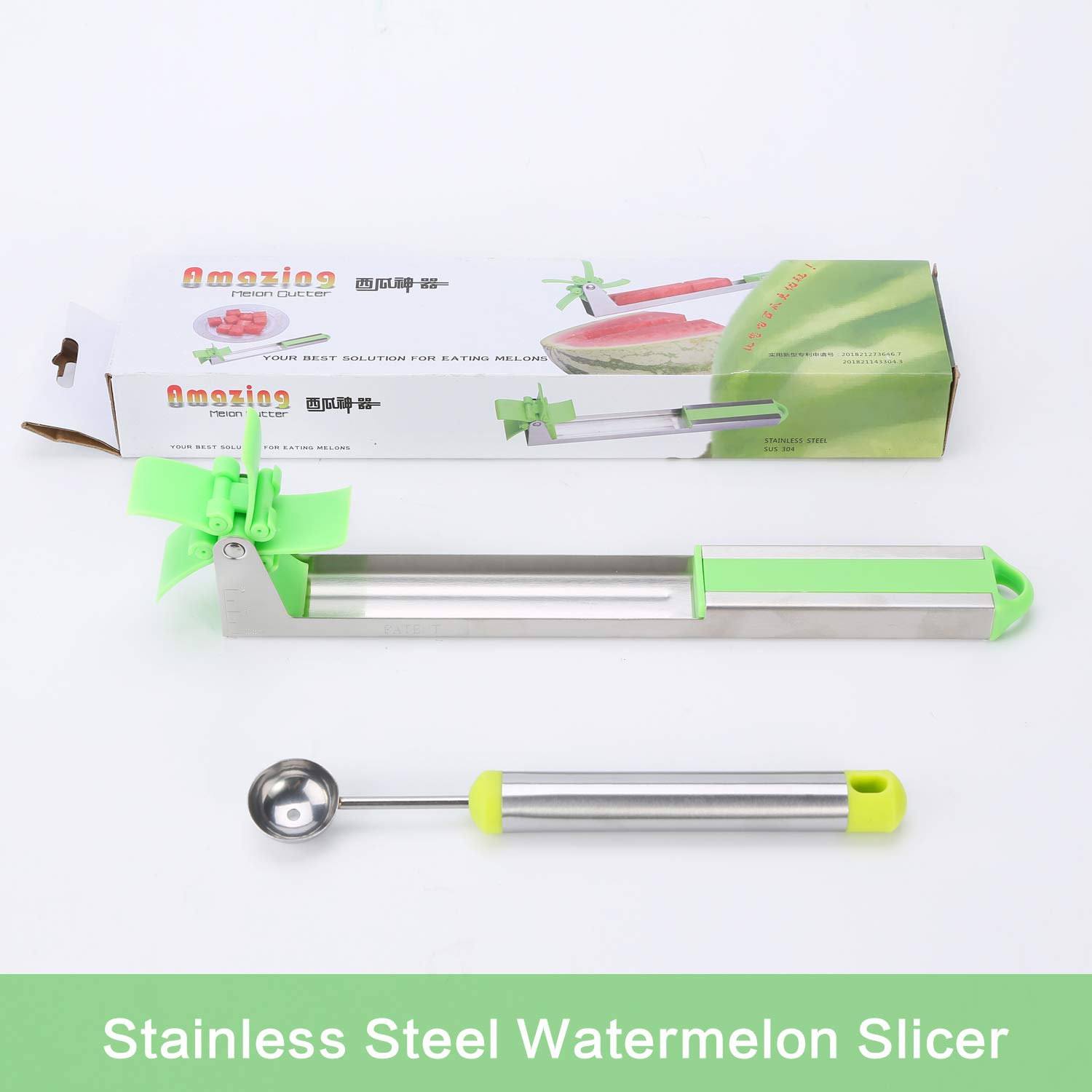 Watermelon Slicer Cutter - Stainless Steel Knife Corer Fruit Vegetable Tools Kitchen Gadgets with Melon Baller Scoop Extra