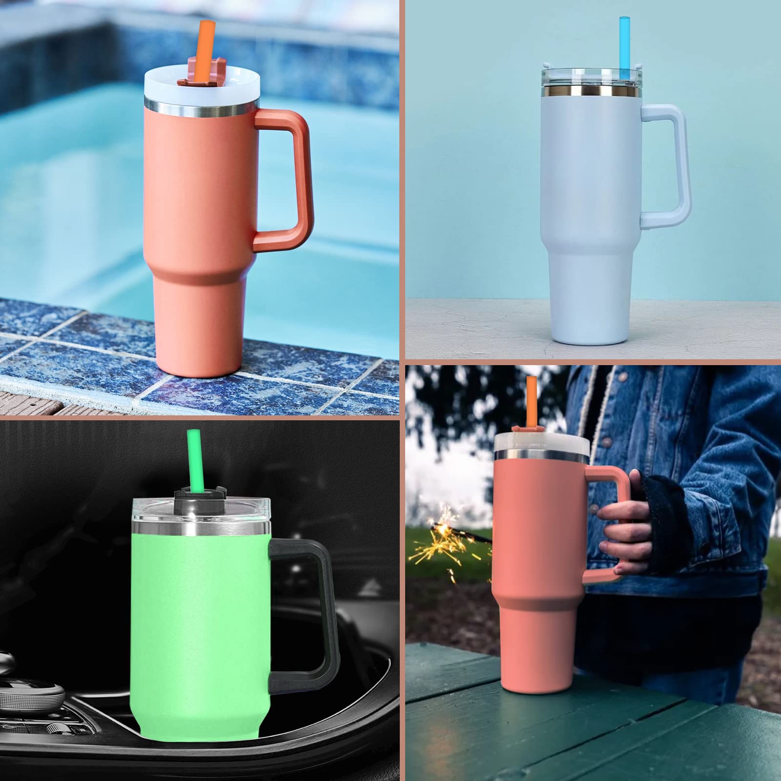 Silicone Replacement Straws for Stanley 40 oz 30 oz Cup Tumbler -6 PCS Straws Replacement for Stanley Adventure Travel Tumbler, Straw with Cup Cleaner for Stanley 40 oz 30 oz Cup