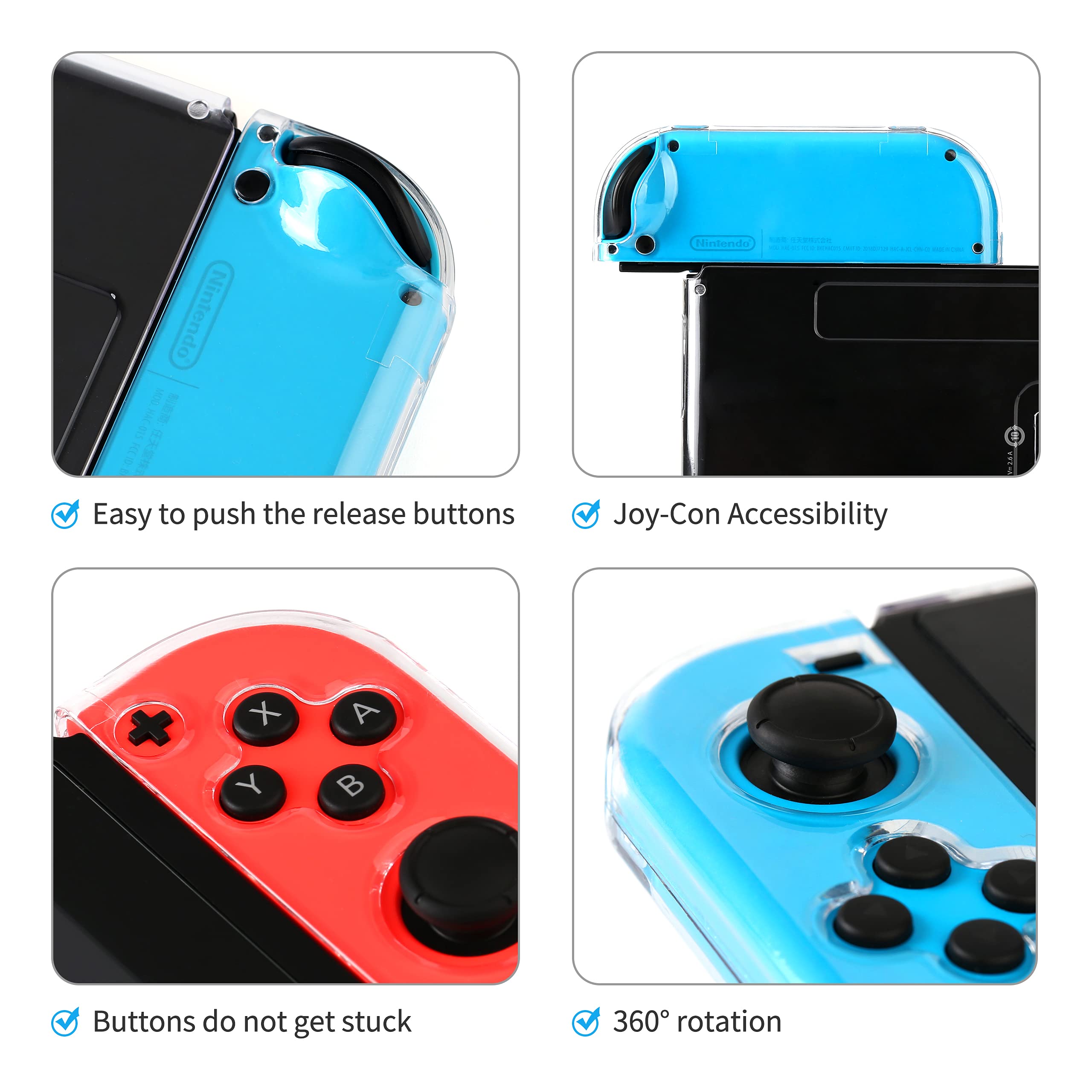 Nintendo Switch Case Xforten Clear Protective Case Cover Accessories for Nintendo Switch,Dockable with a Screen Protector and 4 JoyCon Controller Caps
