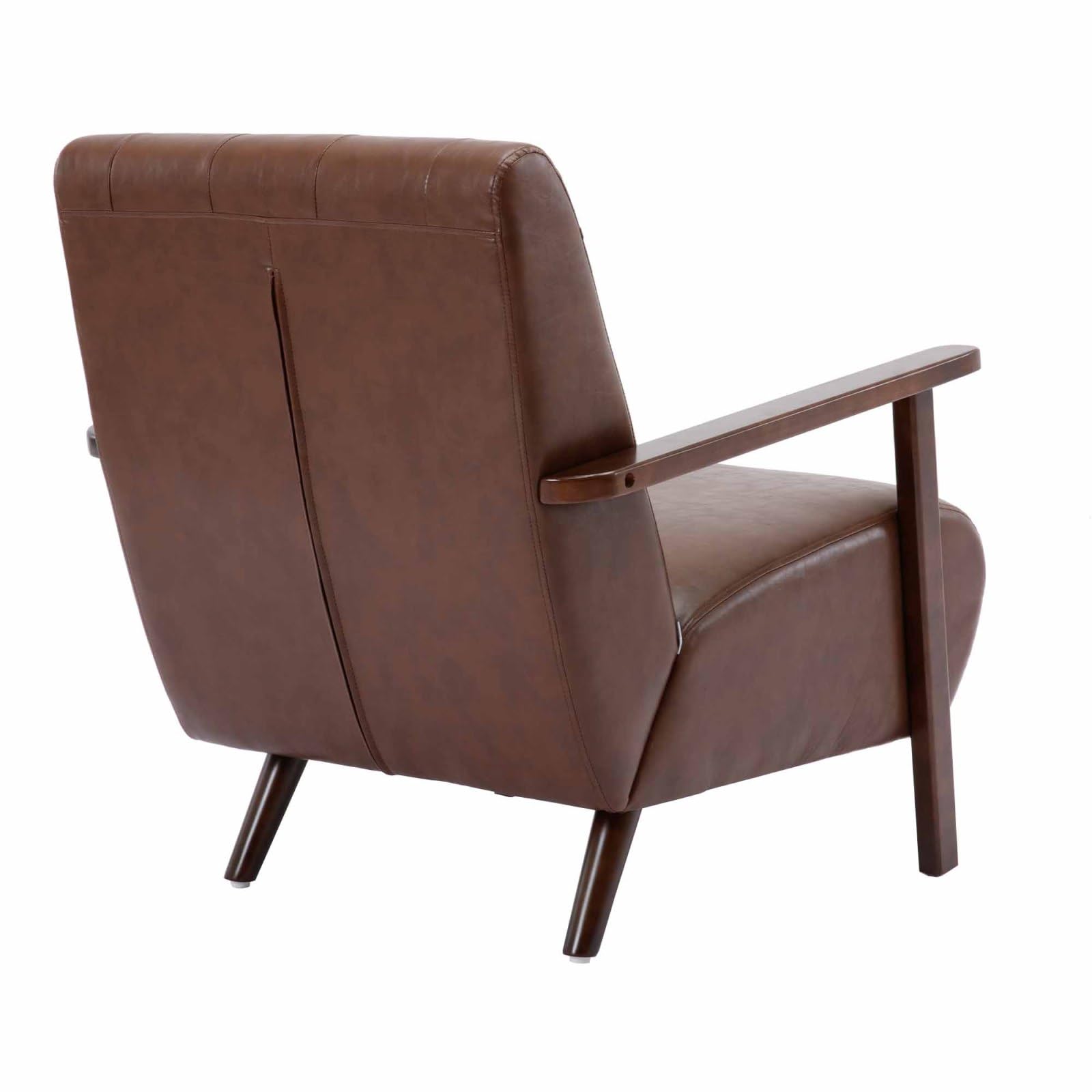 OUK-BT W395 Mid Century Modern Accent, Upholstered Armchair with Solid Wood Frame,Microfiber Leather Spots,Comfy Retro Leisure Reading Chair for Living Room, Bedroom, Brown