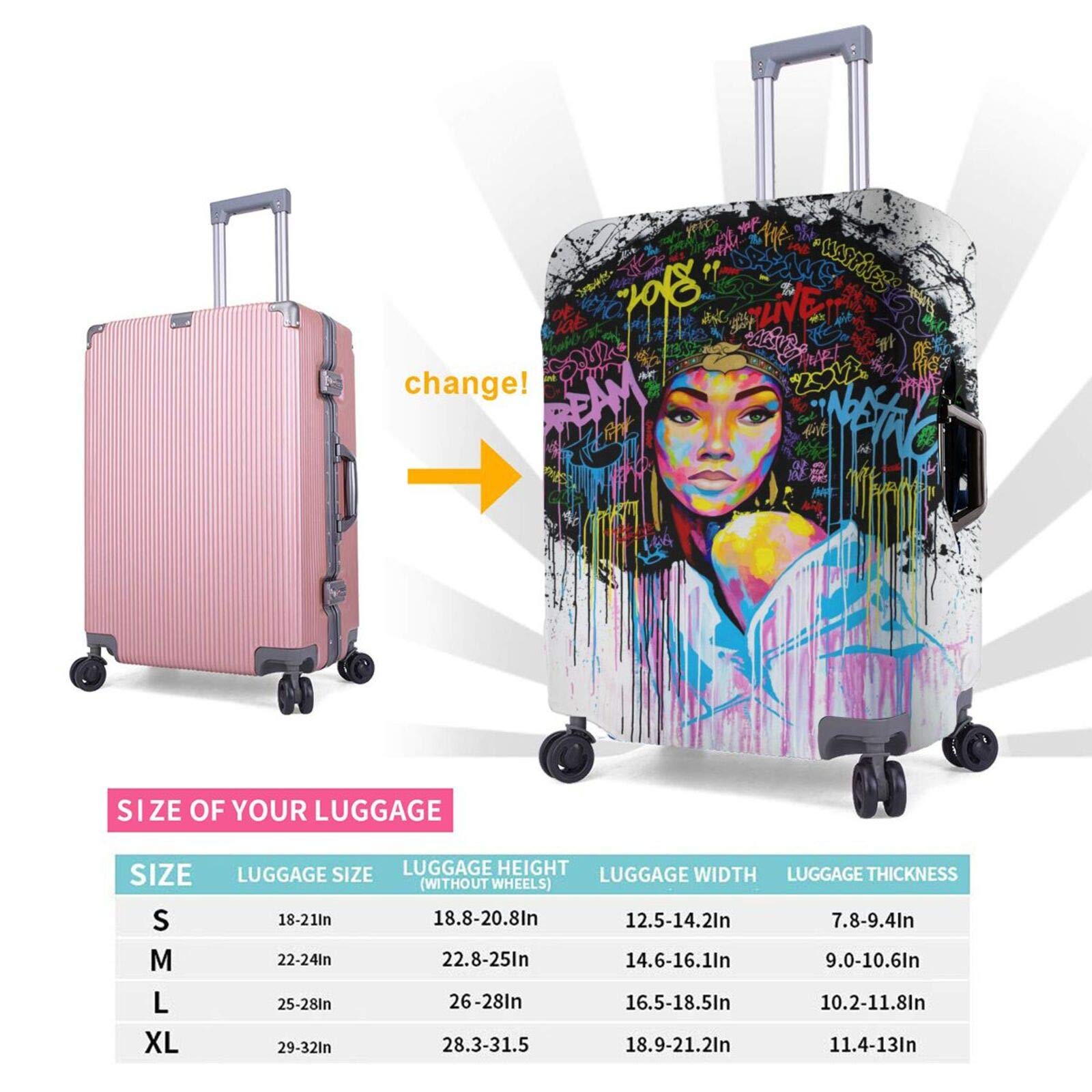 NELife Travel Suitcase Protector African American Girl Elastic Protective Washable Luggage Cover With Concealed Zipper Suitable For 18-32 Inch -L(A little large)