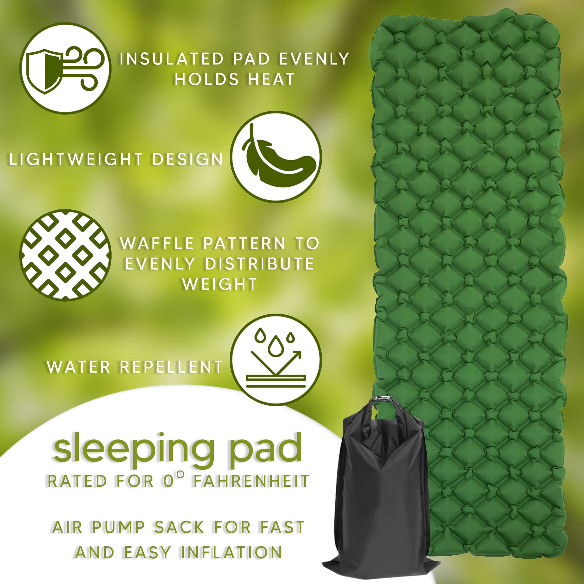 Terruva RDS Sleeping Bag Pillow Kit - 0 Degree Sleeping Bag with Pillow Set - Outdoor Indoor Sleeping Bag with Pillow - Mummy Adult Sleeping Bags - Camping Sleeping Pad Stuff Sacks & Dry Bag Green