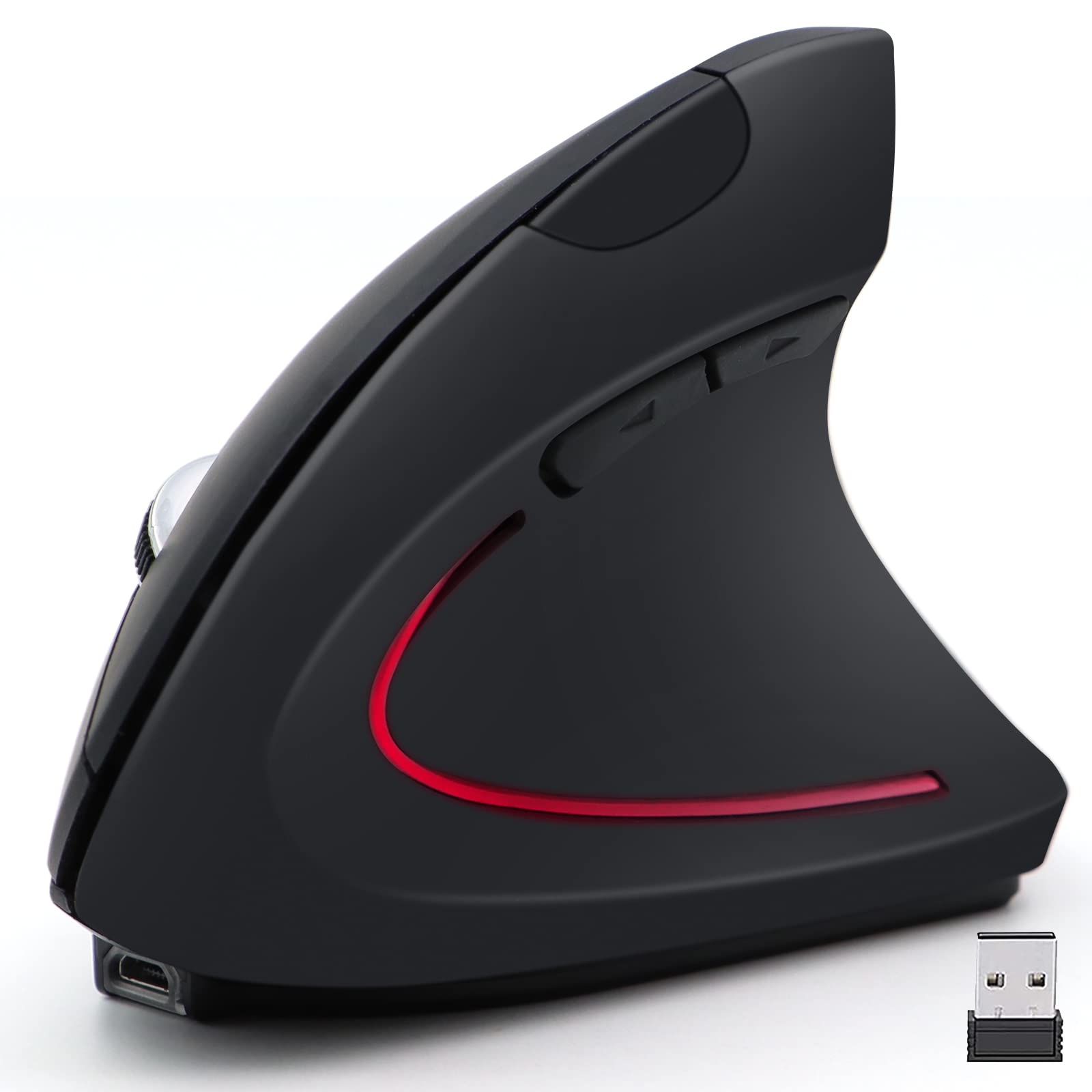 VEGCOO Vertical Wireless Mouse, 2.4GHz Rechargeable Ergonomic Mouse, Optical Mice with Comfortable Frosted Texture, 3 Adjustable DPI Office Computer Mice Compatible with PC,Desktop,Laptop