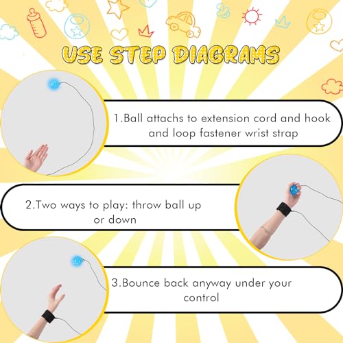 Wrist Balls on a String with Elastic String Return Ball Bulk Flashing Wristband Toys LED Birthday Party Favors for Birthday Halloween Christmas (24 Pieces)
