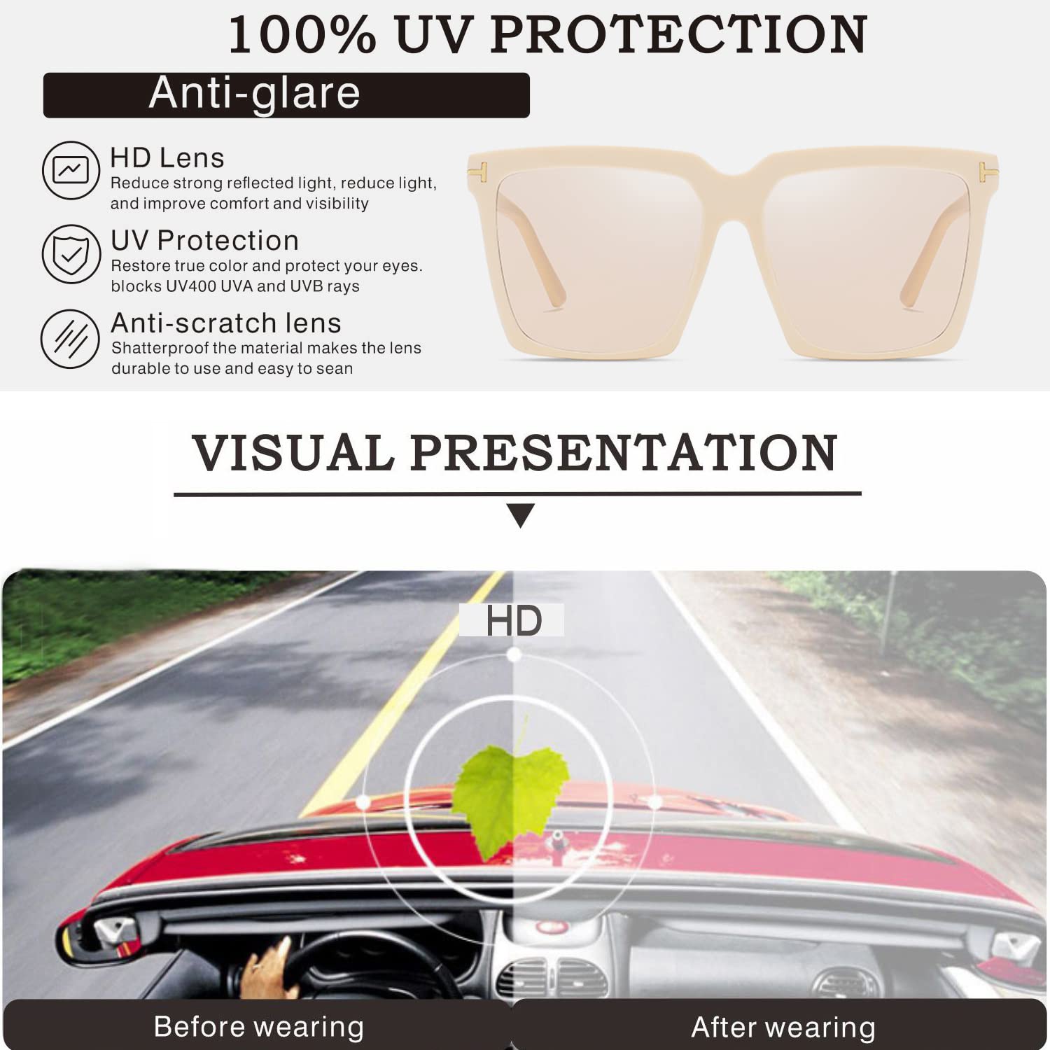 Oversized Square Sunglasses Retro Big Shades Fashion Classic Shades Women Men UV400 Protection