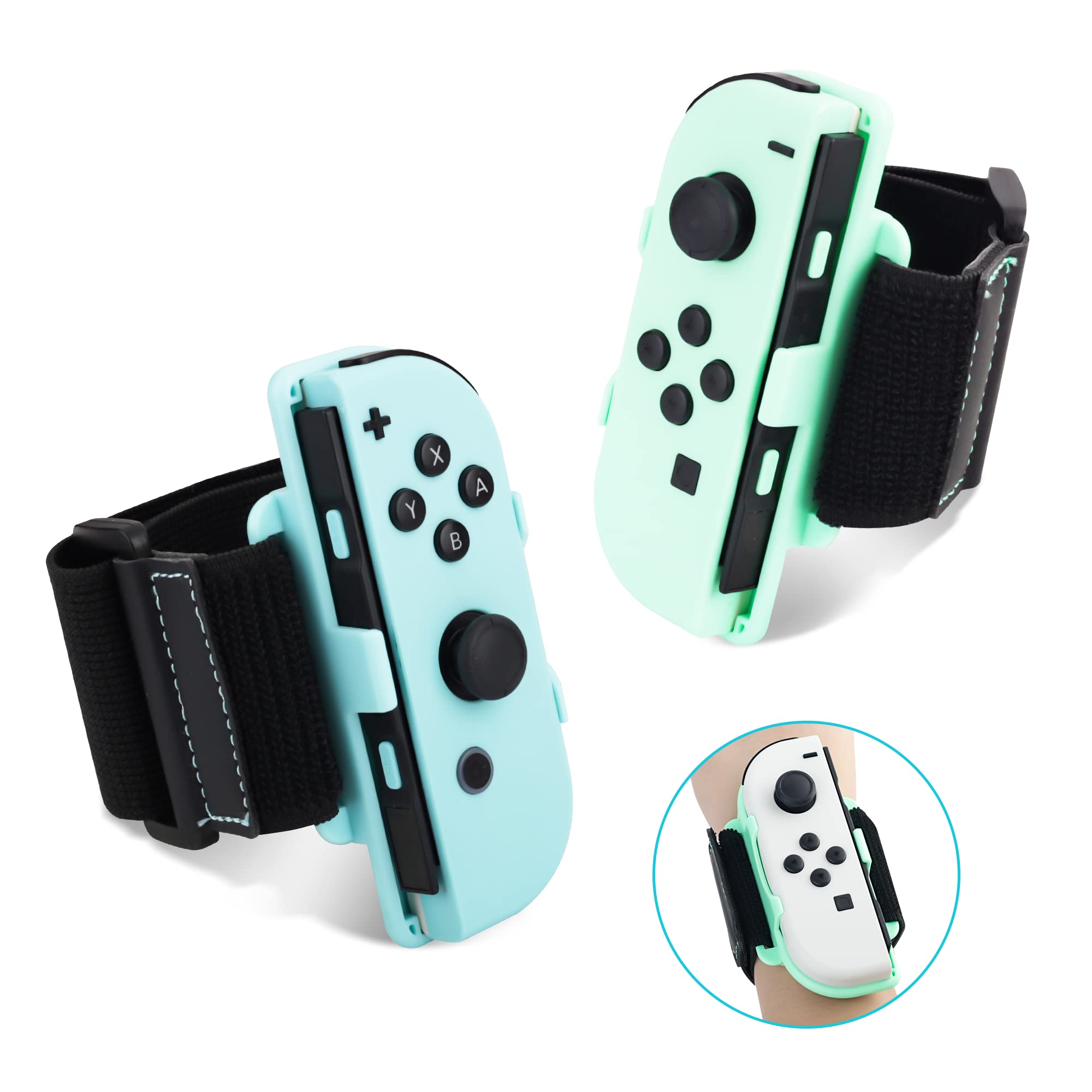 Wrist Bands for Dance 2024/2023/2022/2021/2020, FANPL Adjustable Elastic Straps for Nintendo Switch & Switch OLED Joycon Controller, 2 Pack Switch Dance Game Accessories for Animal Crossing Blue Green