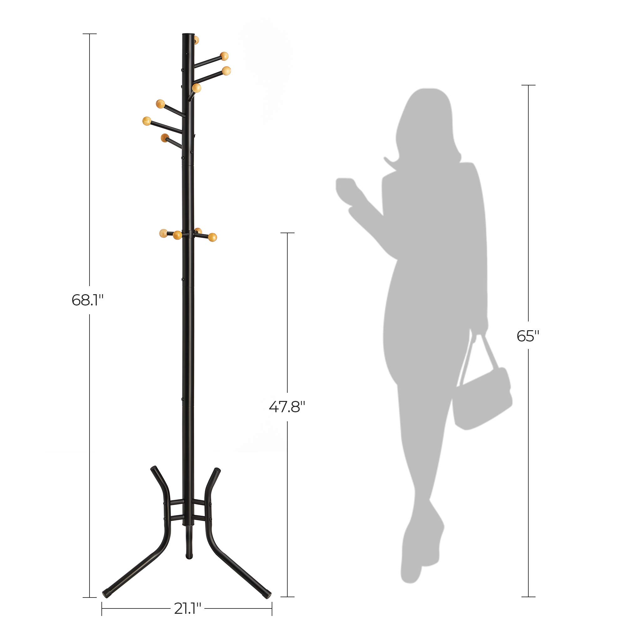 SONGMICS Coat Rack, Freestanding Metal Coat Tree with 6 Double Hooks, for Entryway, Bedroom, Living Room, Black URCR029B01