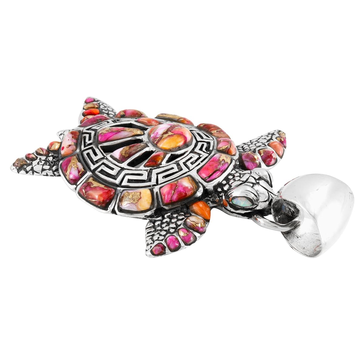 Turtle Pendant Necklace 925 Sterling Silver Genuine Turquoise (20", Teal/Matrix Turquoise)