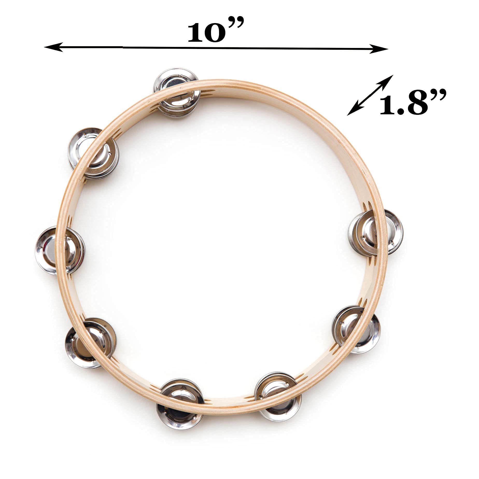 Tambourine 10 inches 8 Pairs of Jingles, Headless, Wooden Frame
