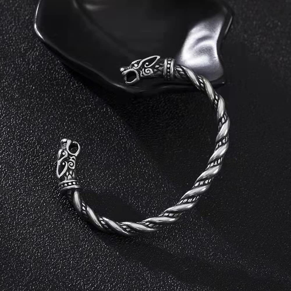 TURTLEDOVE Viking Wolf Fenrir Bangle β 2 PCS Stainless Steel Norse Scandinavian Torc β Rune Bangle Bracelet
