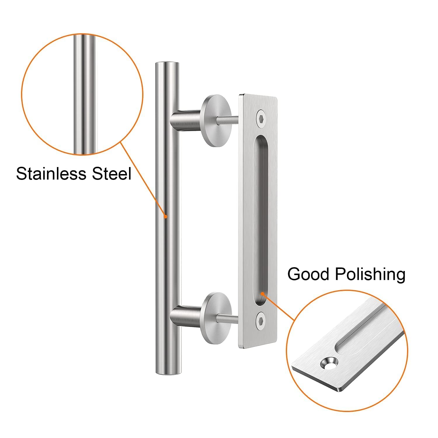 WINSOON 6FT Single Sliding Barn Door Hardware Roller Track Kit with Handles Brushed Nickel with Sliding Barn Door Handles Brushed Nickel