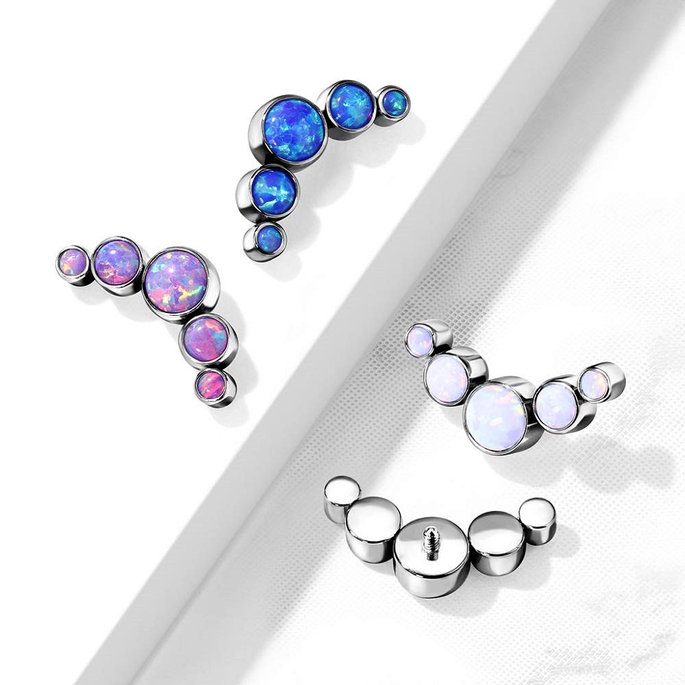 Pierced Owl 14-16G Stainless Steel Five Synthetic Opals Internally Threaded Dermal Anchor Top (White, 14GA (1.6mm))