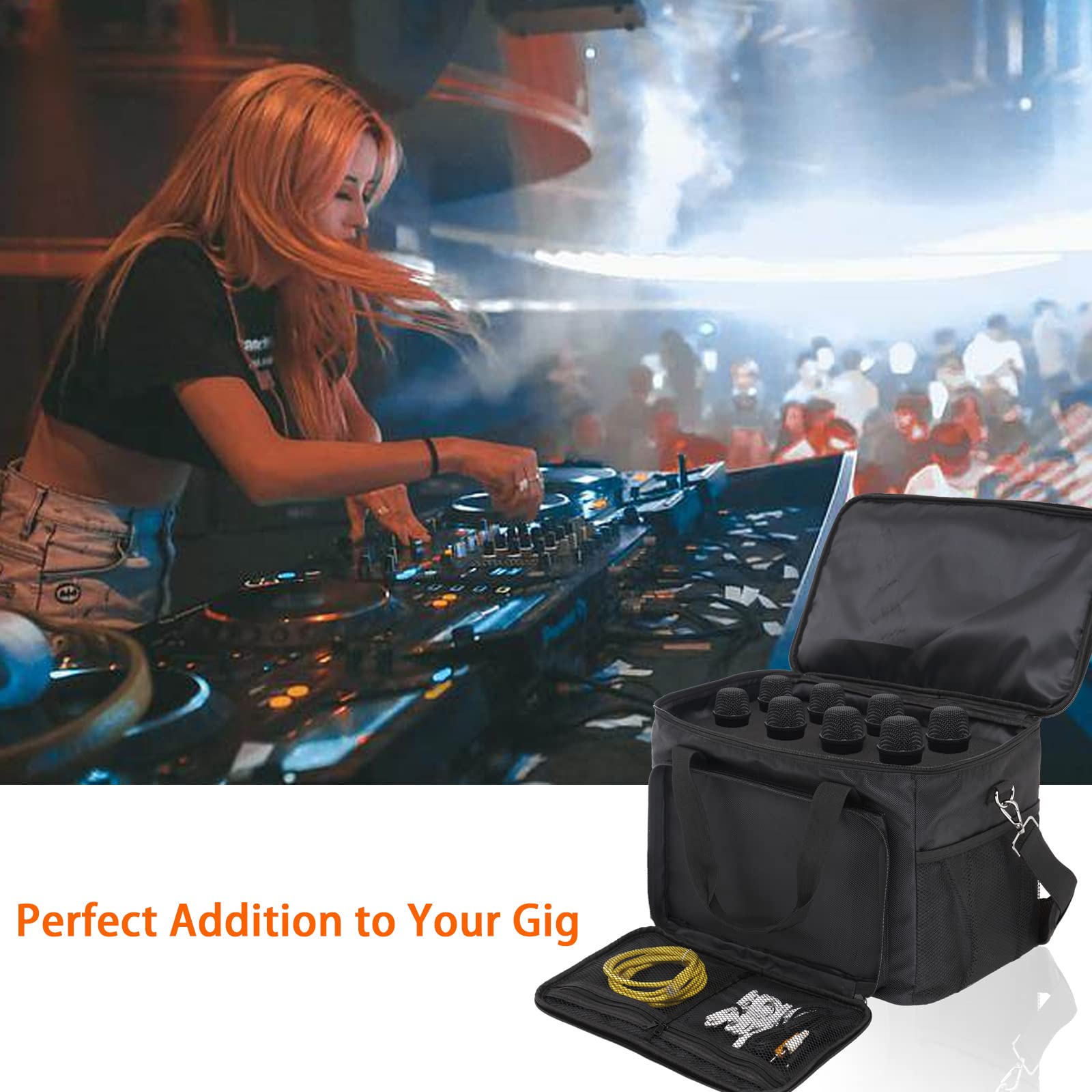 Wireless Microphone Case with Foam, 15 Slots Waterproof Microphone Storage and Carrying Bag for Tavel, 1680D Heavy Duty Oxford Fabric&High-quality Foam to Protect Your Mic