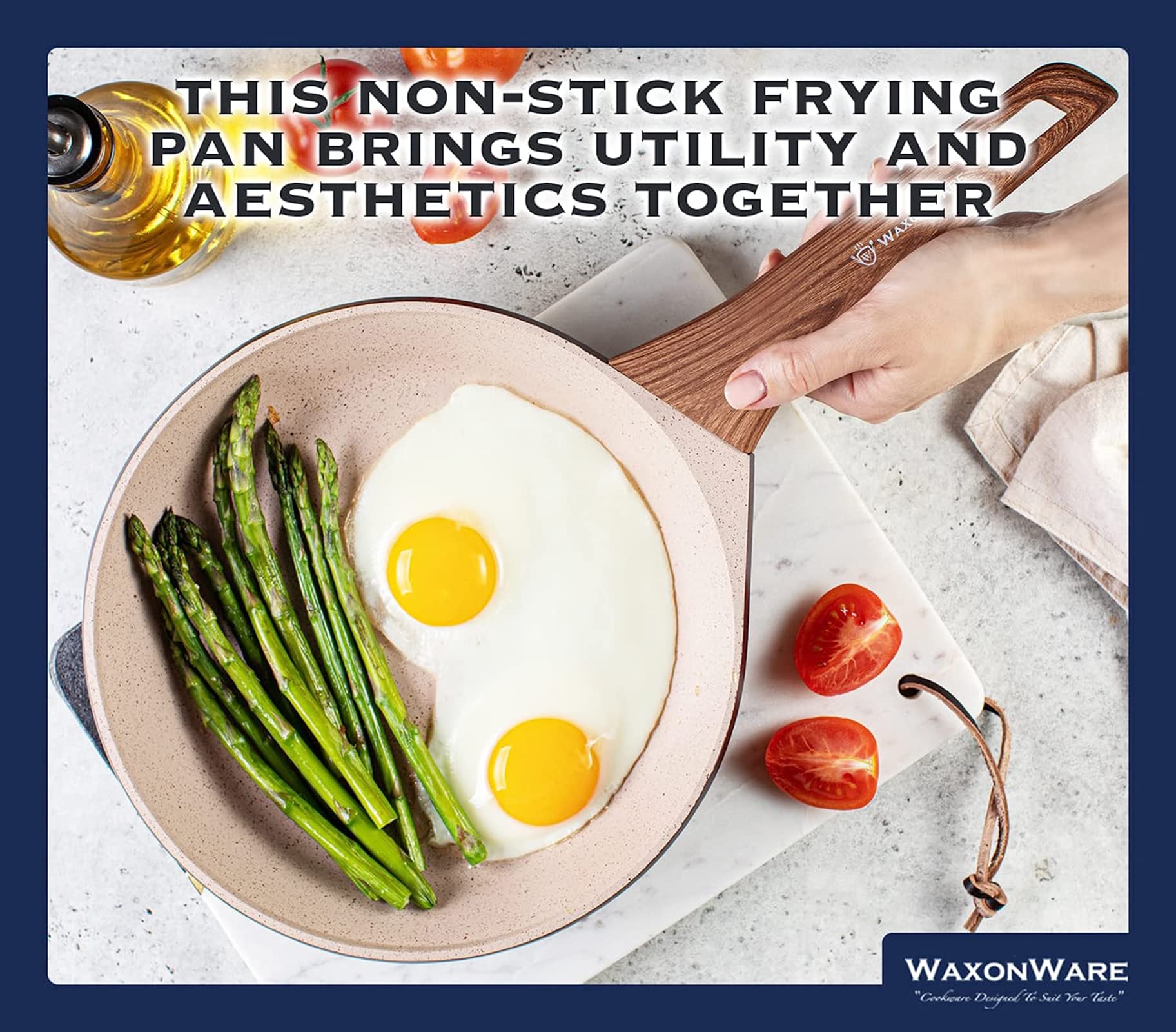 WaxonWare 9.5 Inch Non Stick Skillet & Frying Pan With Induction Bottom & Marbellous (A 100% PFOA Free Coating Made In Germany) - For Stir-Frying, Shallow Frying, Deep Frying & Braising
