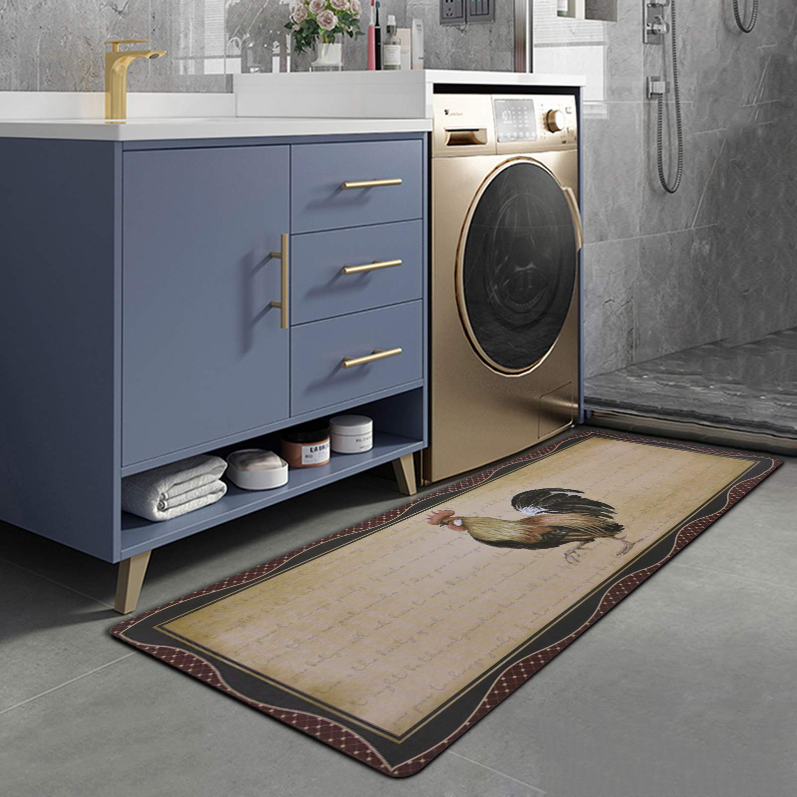 TEALP Laundry Room Decor Floor Rug Farmhouse Rooster Runner Rug for Washhouse Laundry Floor Mat Durable Waterproof Mat Non-Slip Doormat Kitchen Rug 20"x59"