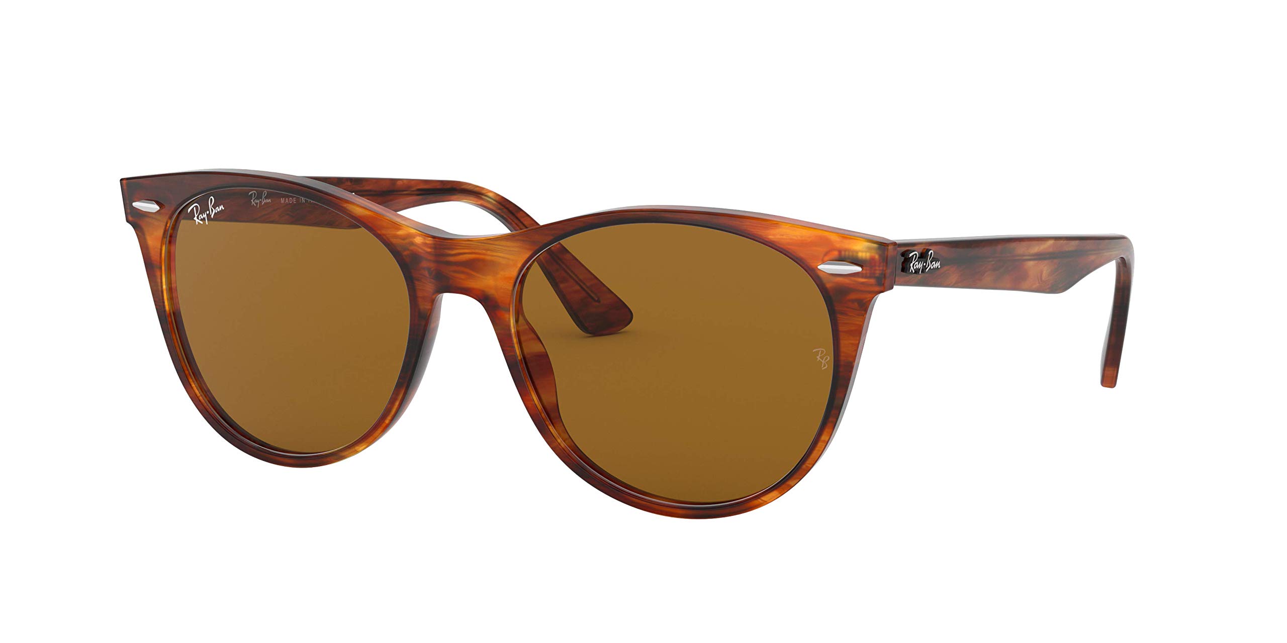 Ray-Ban RB2185 Wayfarer II Round Sunglasses, Striped Havana/B-15 Brown, 52 mm