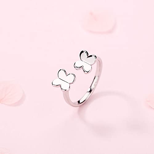 VUZALRANO S925 Sterling Silver Simple Butterfly Open Statement Rings Adjustable Double Flowers Promise Engagement Wedding Ring Wrap Cuff Finger Band Eternity BandsDaughter