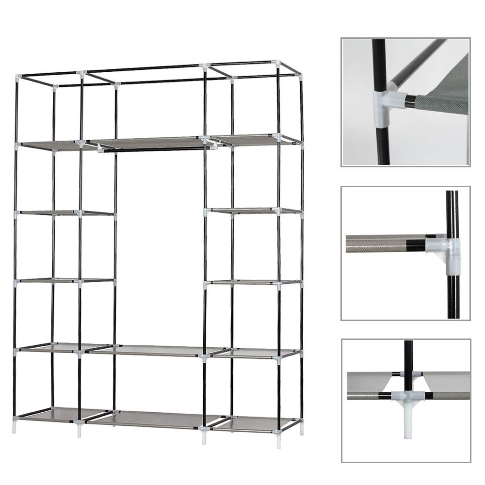 Simply-Me Wardrobe Storage Closet Portable Closet Clothes Storage Organizer 12-Compartment Non-Woven Fabric Closet Organizers and Storage Shelves (Gray)
