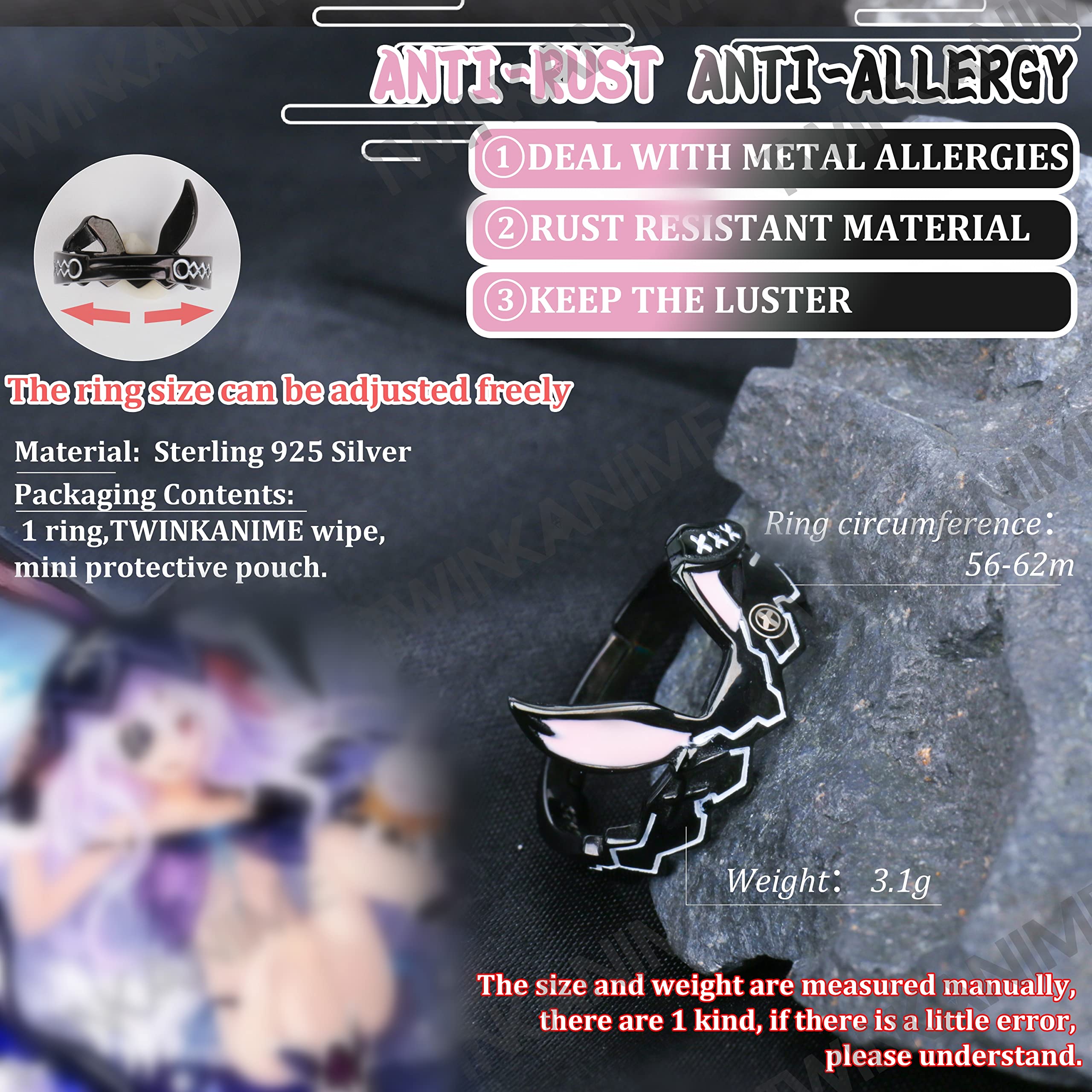 TWINKANIME Date a Anime Live Benny Version Himekawa Yoshino S925 Ring “All 2” Anime Ring for Cosplay Open Band High Durability Adjustable Ring (Benny Version Himekawa Yoshino)
