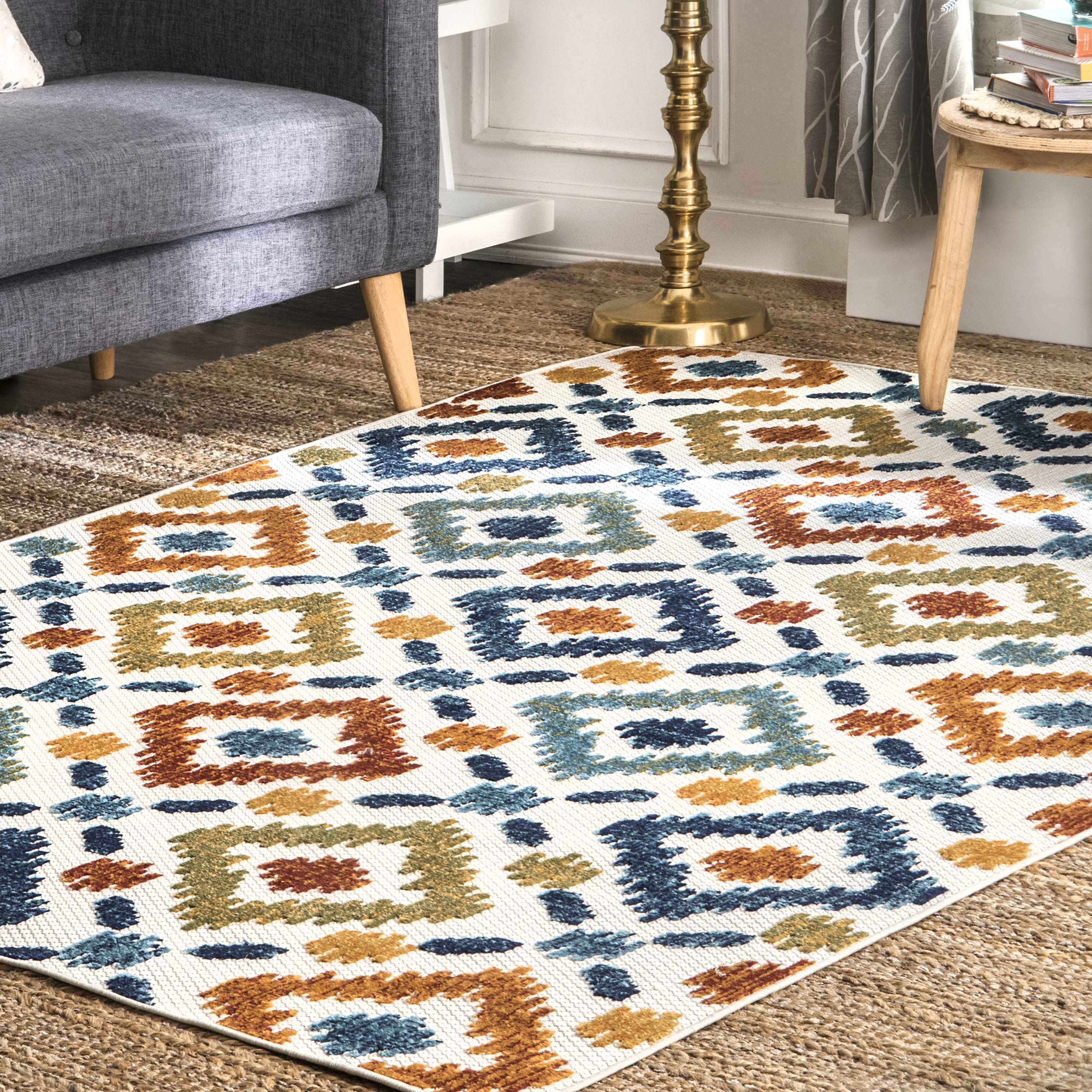 nuLOOM Indoor/Outdoor Transitional Labyrinth Area Rug, 9x12, Blue
