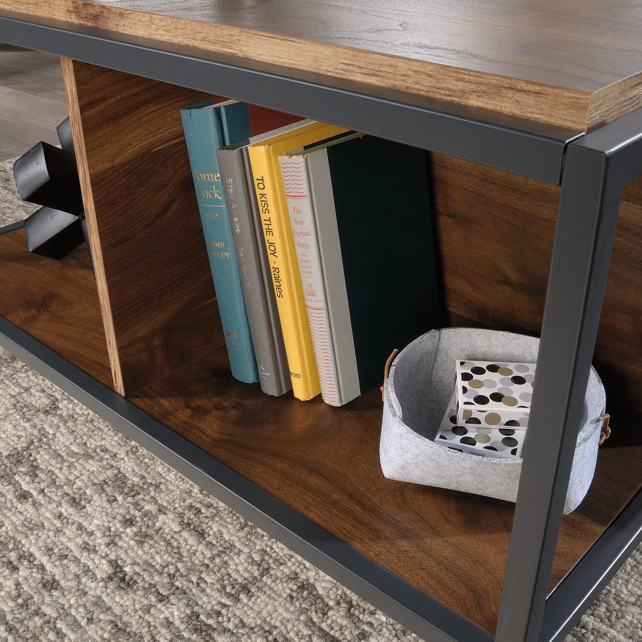 Sauder Nova Loft Coffee Table, L: 33.07" x W: 32.28" x H: 19.09", Grand Walnut Finish
