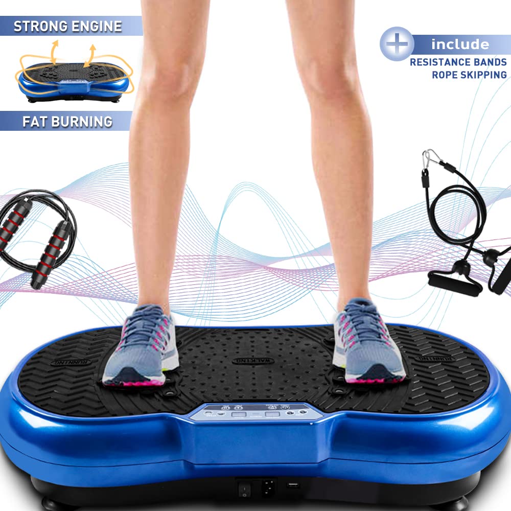 Vibration Plate Exercise Machine with Bluetooth Speaker, 99 Levels Whole Body Shape Vibration Platform Machine with Jump Rope for Weight Loss Fitness, Home Gym Equipment Workout Machine, Blue