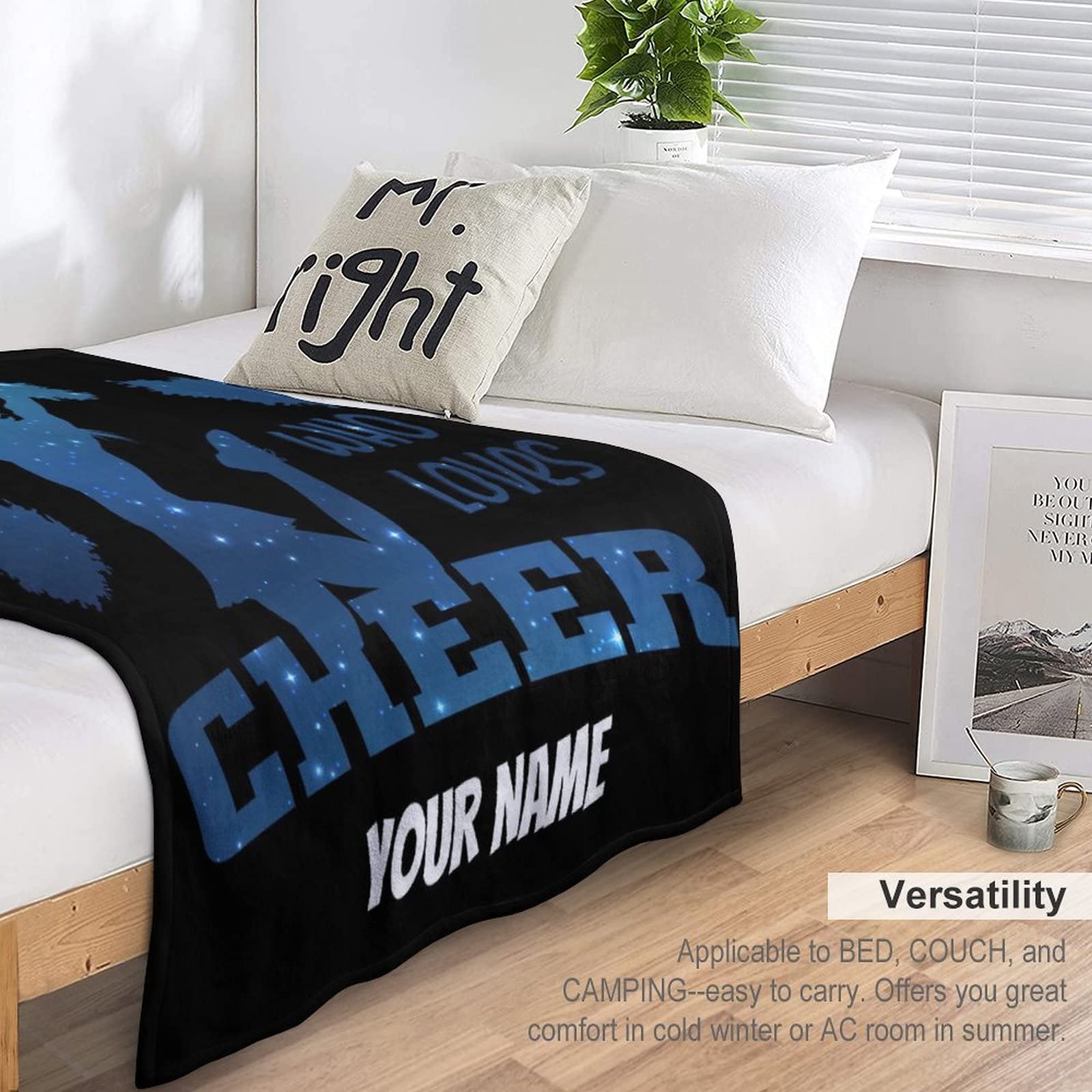 Personalized Cheer Blanket Gifts with Name Text, 30"x40" Cheerleader Throw Blanket for Teens Girls, Lightweight, Soft, Cozy, Warm, Fleece Cheerleading Gift for Bed Couch