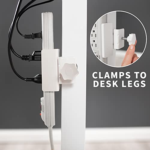 VIVO Clamp-on Power Strip Mount for Desk Leg, Under Desk Office Cable Management Organizer, Spring-Assisted Cord Holder, White, DESK-PS01LC