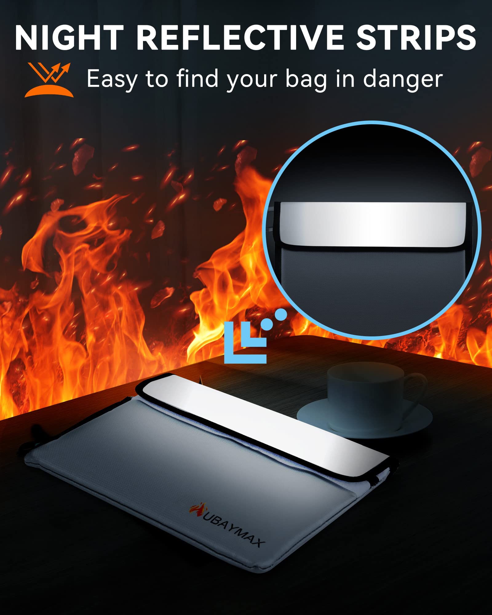 Two Pockets Fireproof Document Bag(13.5'' x 9.5''), Waterproof Folder Money Bag, Fireproof Safe Storage Pouch with Zipper for A4 Size Document Holder, File, Cash, Tablet, Passport and Valuables