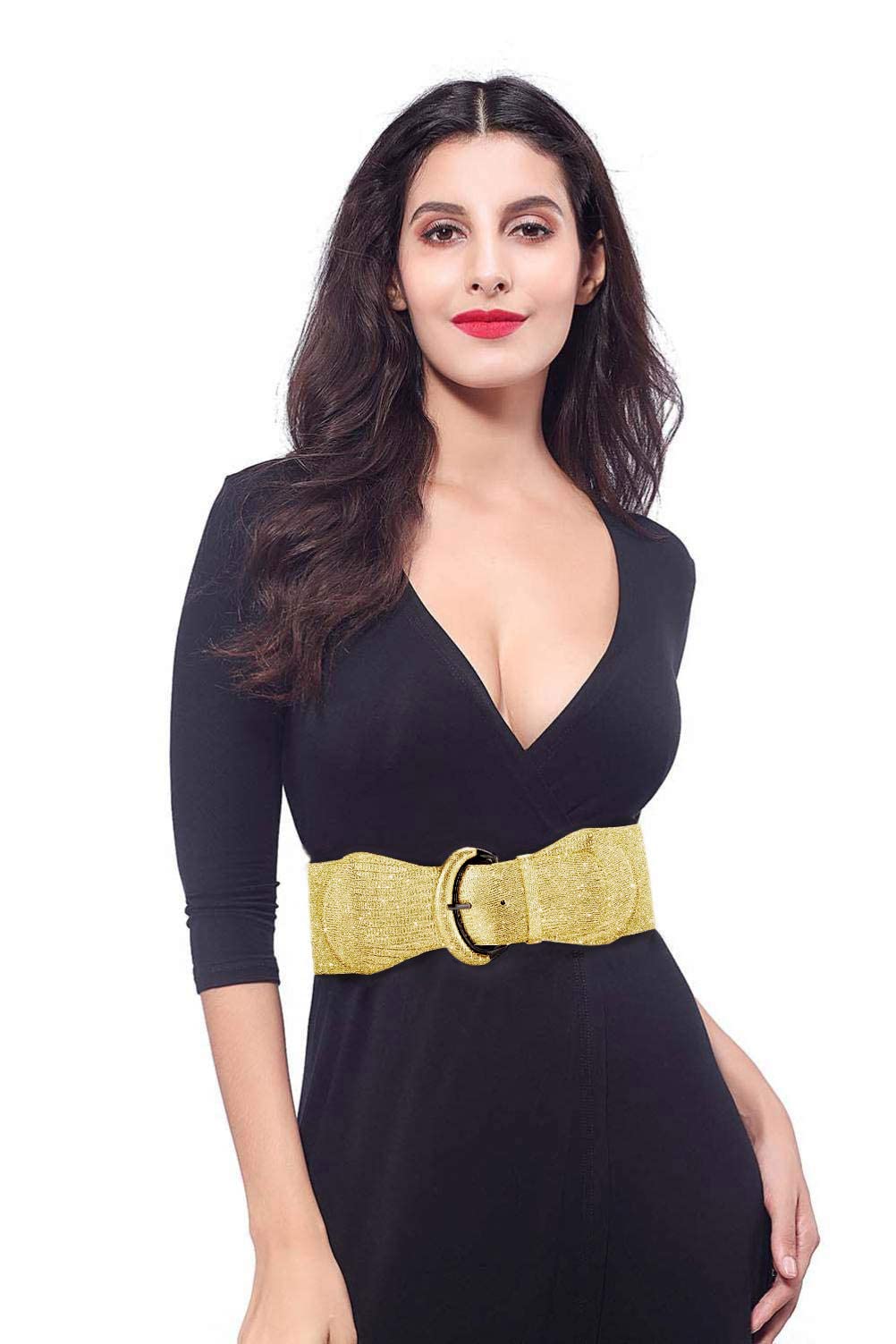 VOCHIC PU Leather Elastic Wide Belt for Women Ladies Dress Stretch Thick Waist Belts