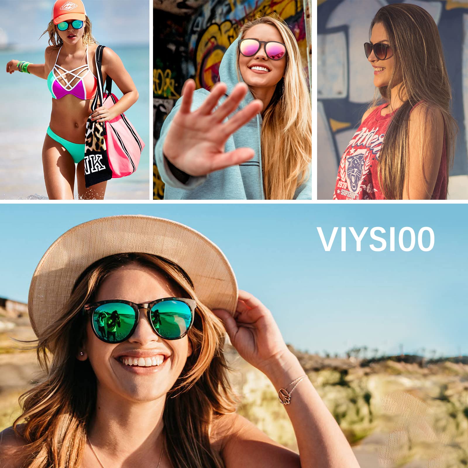 VIYSIOO Sunglasses for Women Men,Womens Vintage Trendy Round Classic Retro Mirrored Polarized Sun glasses, 55mm, 4171