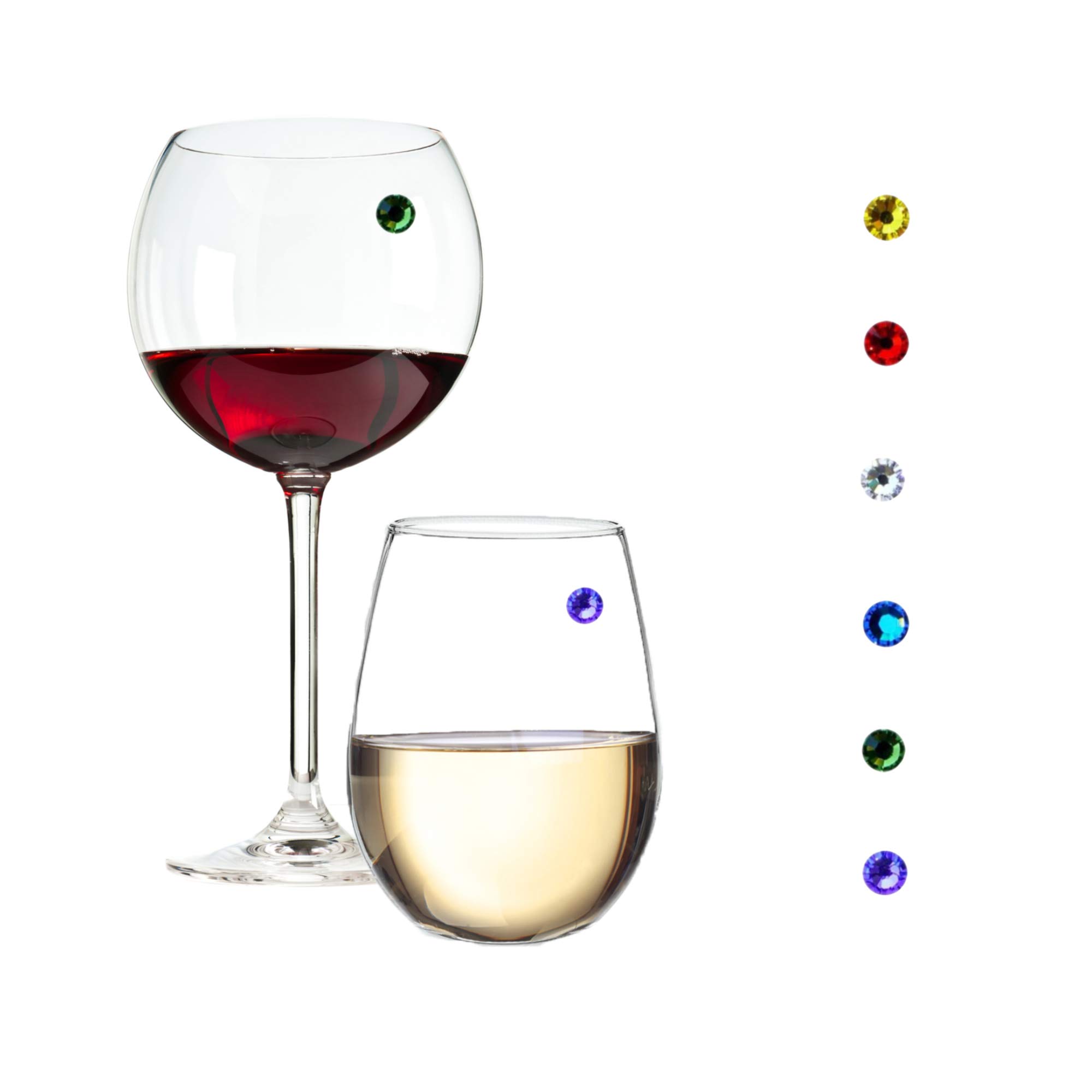 Simply Charmed Crystal Magnetic Drink Markers & Wine Charm Tags for Stemless Glasses, Beer Mugs, Champagne Flutes & More - Set of 6 Floral Colors
